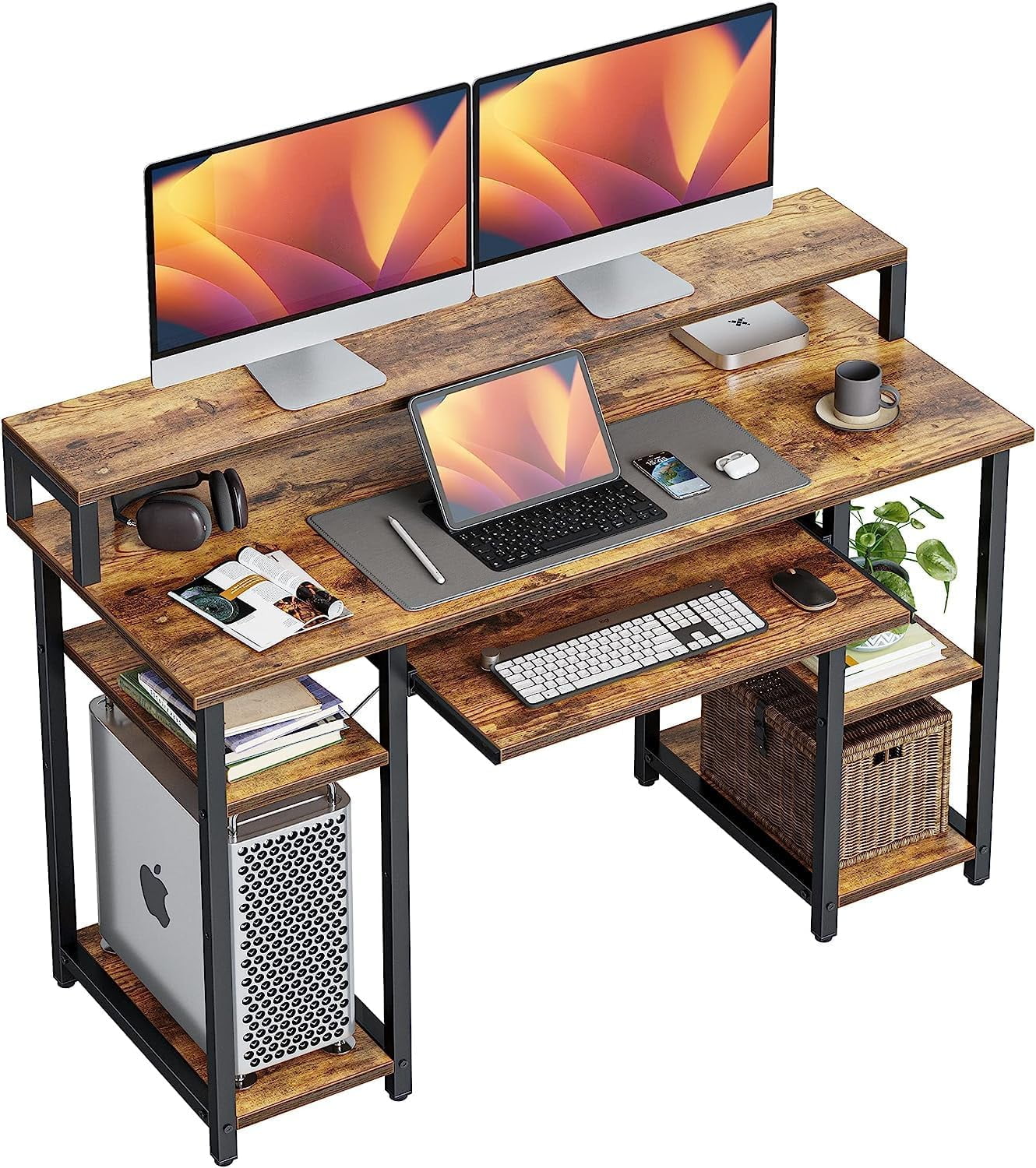 Computer Desk with Keyboard Tray, 47 Inch Office Desk with Monitor ...