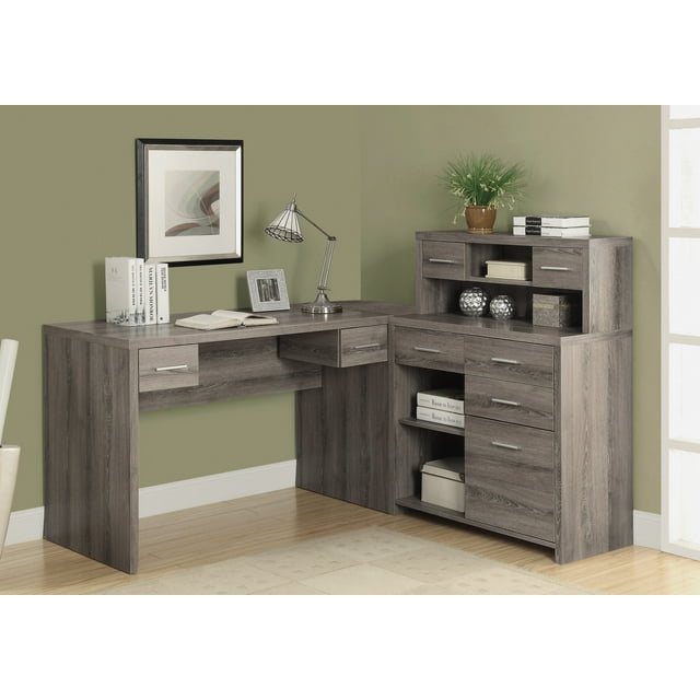 "L-Shaped Office Computer Desk with Hutch, 8 Drawers, 3 Cubbies ...