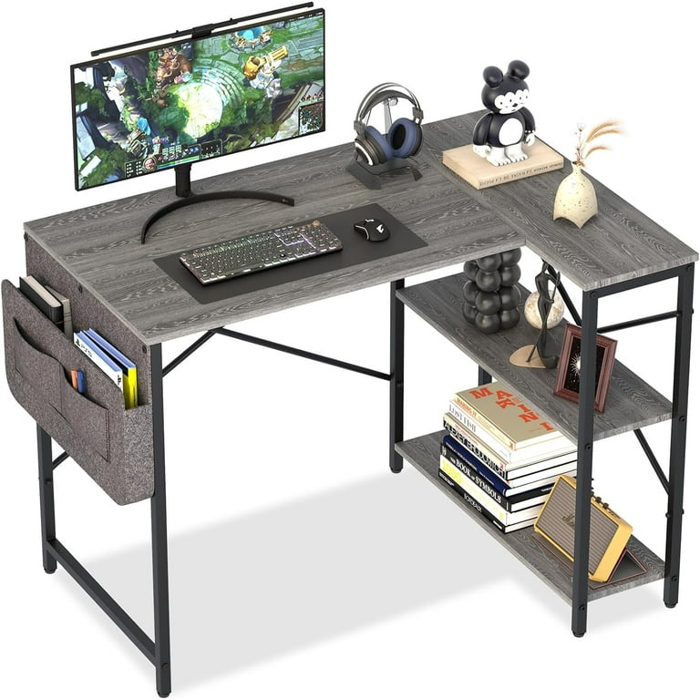 Computer Desk L Shaped Home Office Desk 40 Inch Gaming Desk with Storage Shelves and Bag Modern Simple Bedroom Table Corner Desk for Study Writing Work Grey Walmart