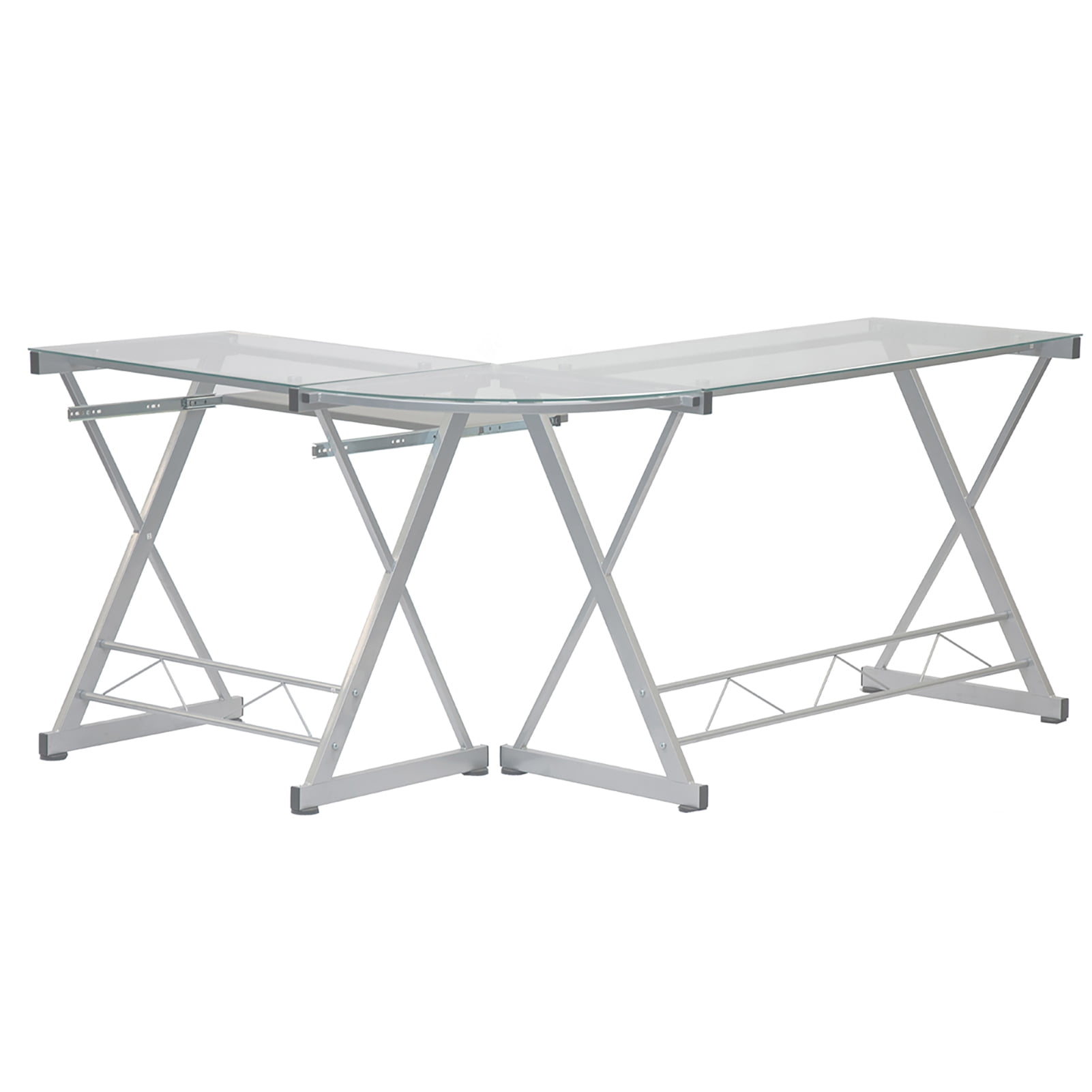 Computer Desk L-Shaped, Pull Out Keyboard Panel Metal Corner Table for ...