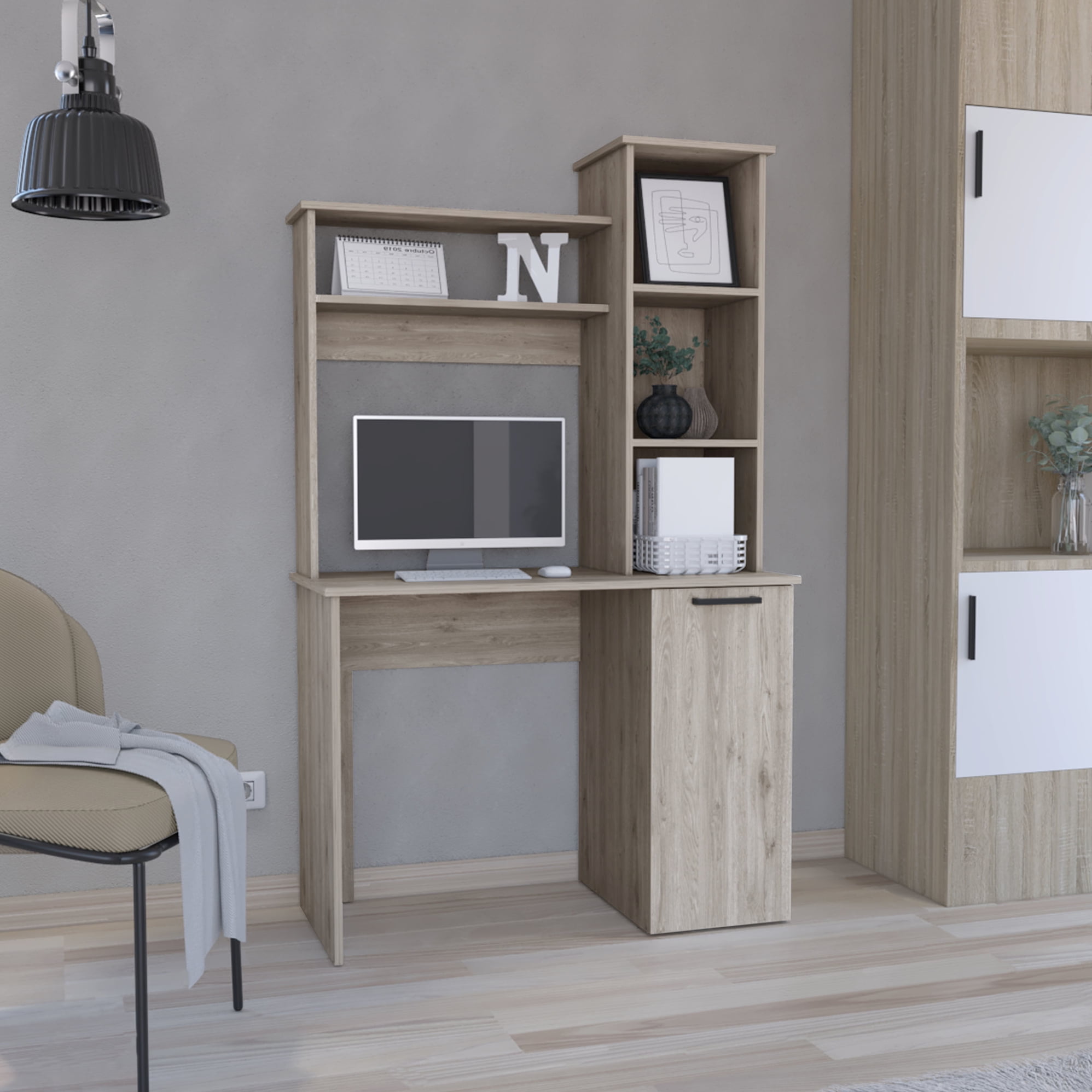 Expansive Work Surface Desk - 3 Storage, Bedroom Furniture, Modern Gray ...