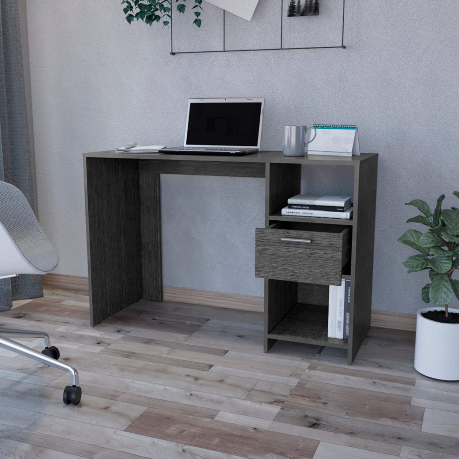 Computer Desk Odessa With Single Drawer And Open Storage Cabinets ...