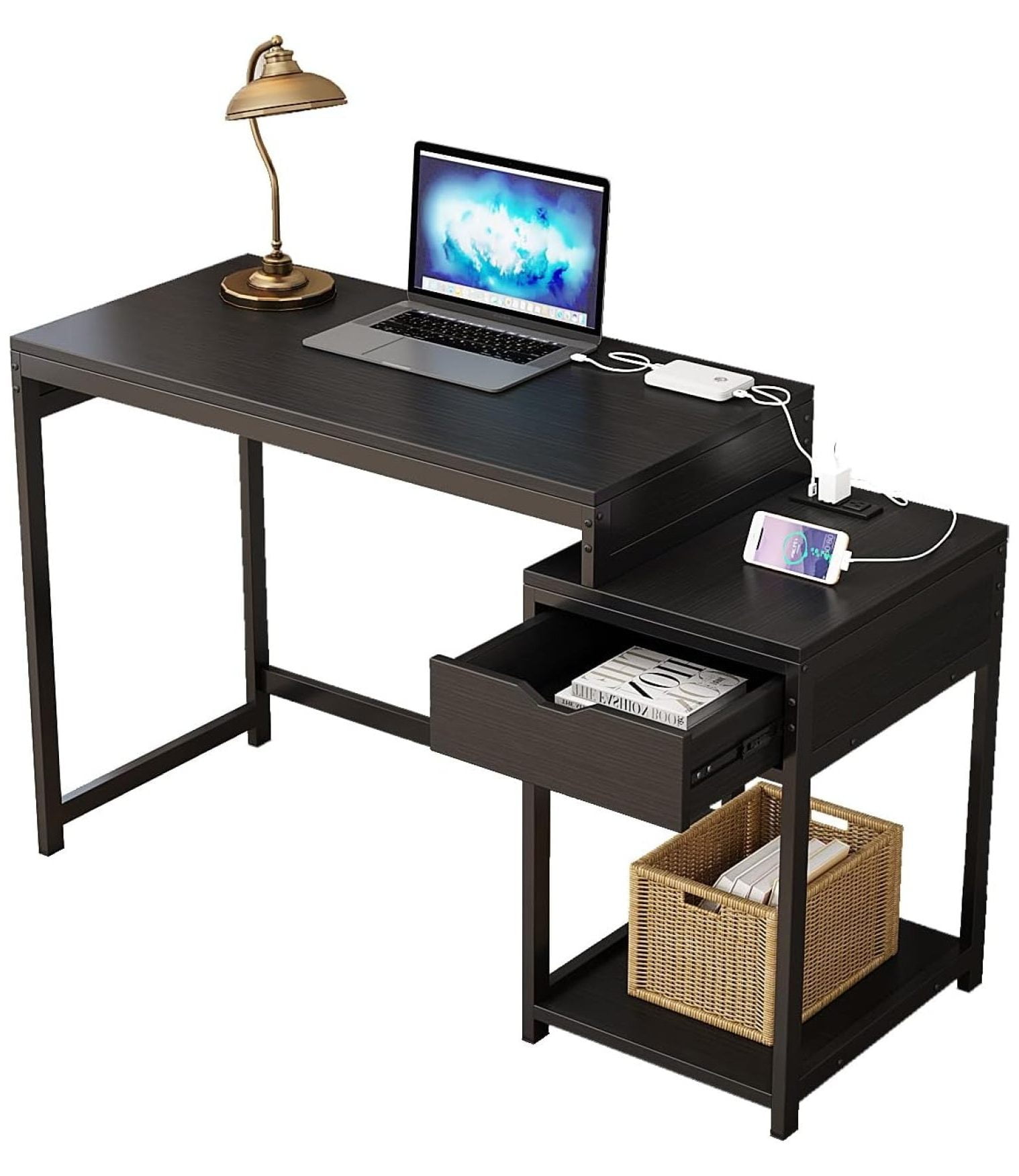 Computer Desk with Power Outlet and USB Charging Port, 51” Computer ...