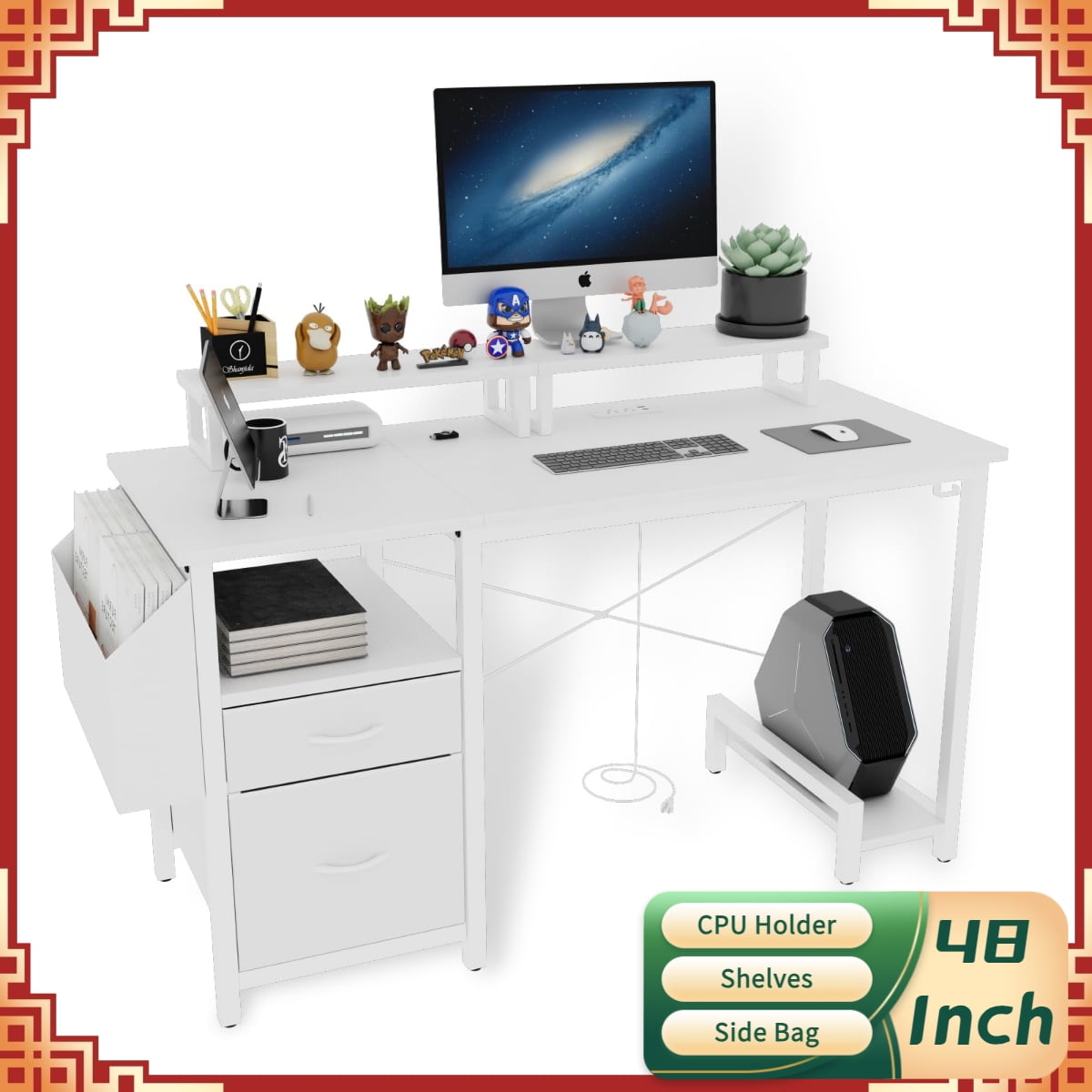 Computer Desk with Power Outlet & USB Port, 48 Inch Office Work Desk ...