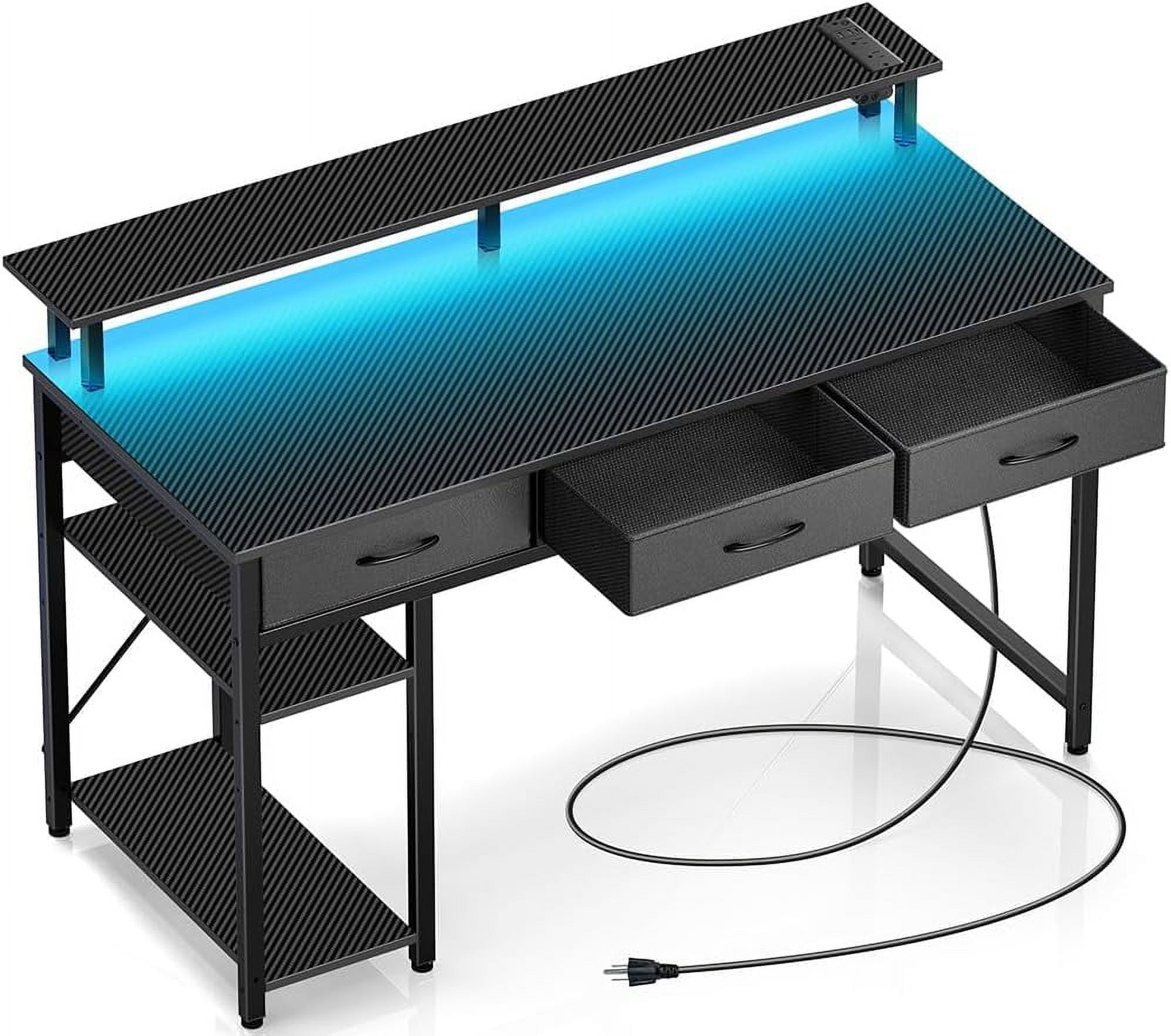 Computer Desk with Power Outlets & LED Light, 39 inch Home Office Desk ...