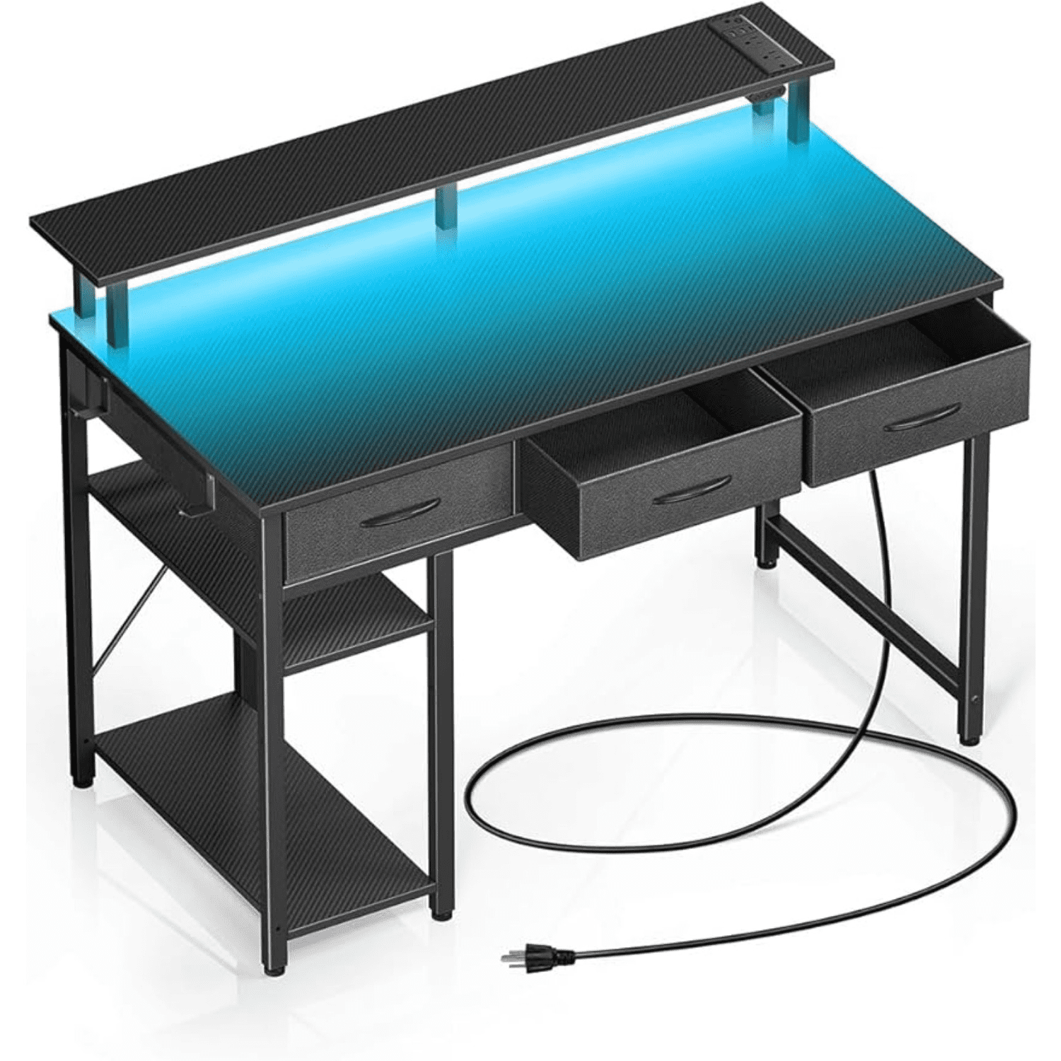 Computer Desk with Power Outlets & LED Light, 39 inch Home Office Desk ...