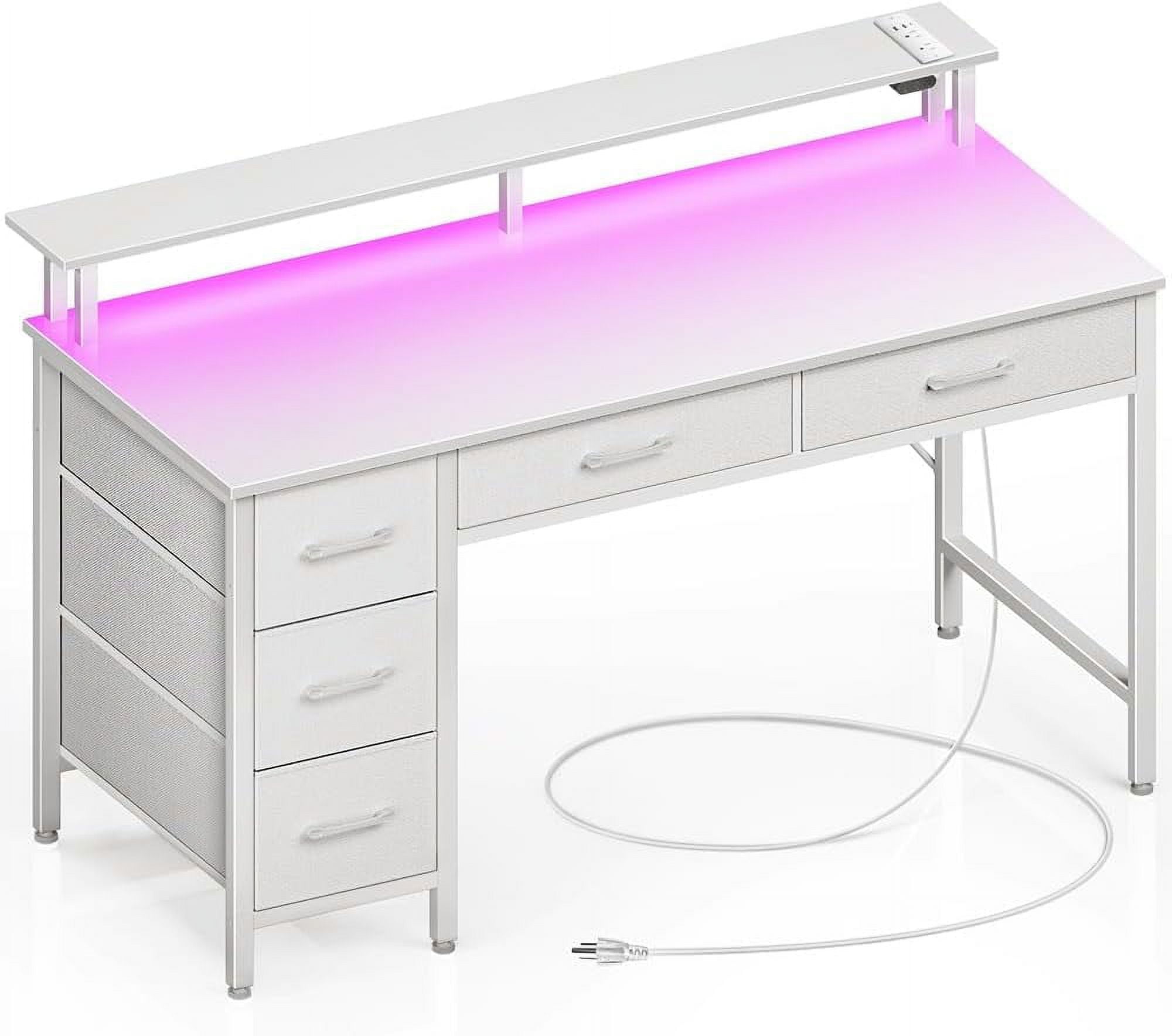 Computer Desk with Power Outlets & LED Light, 47 inch Home Office Desk ...