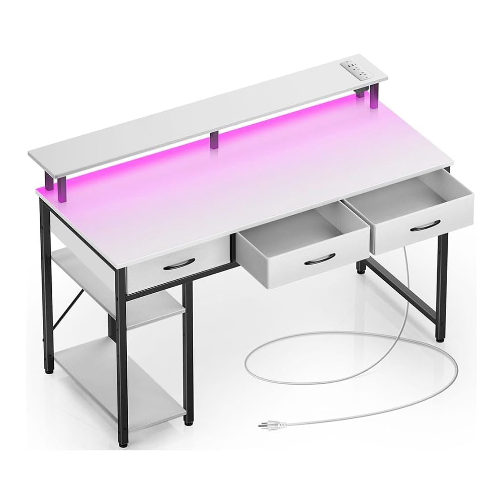 Computer Desk with Power Outlets & LED Light, 47 inch Home Office Desk ...