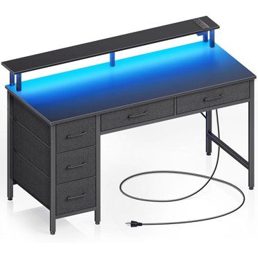 Dextrus 47 inch Computer Desk with Storage Drawers & LED Light, Office ...