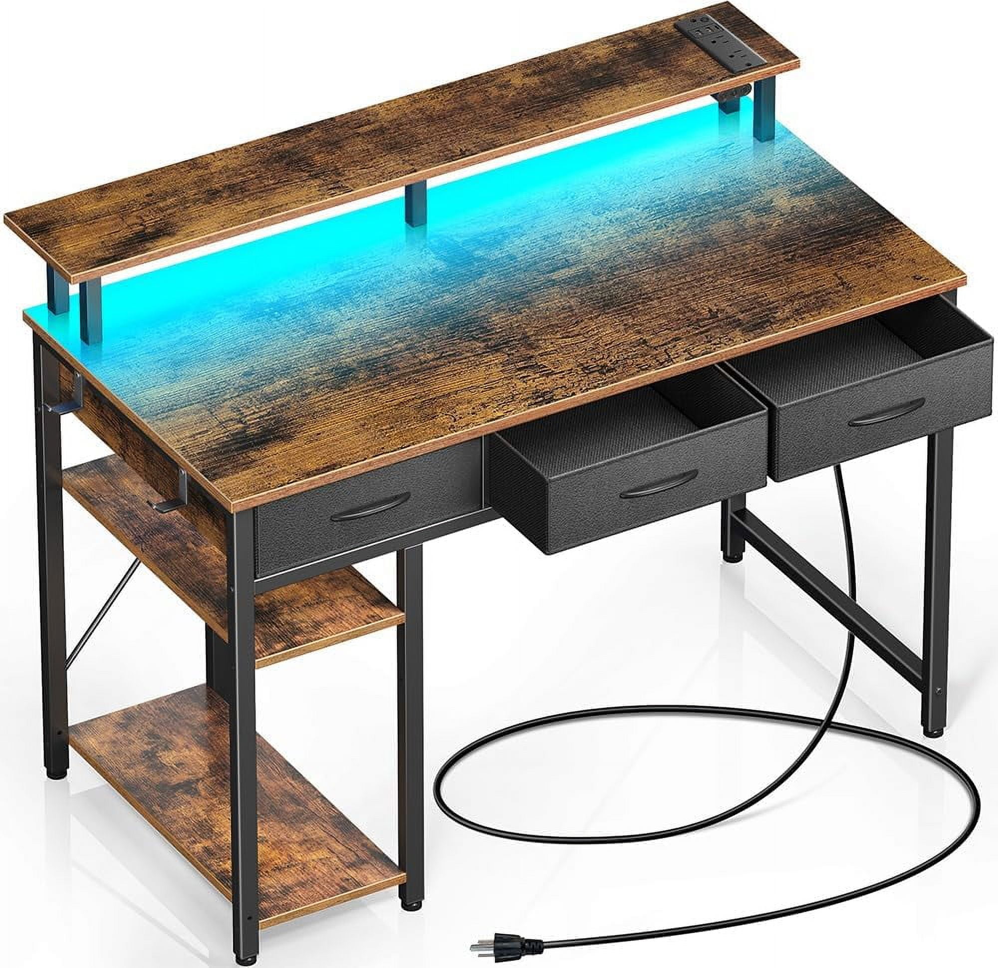 Computer Desk with Power Outlets & LED Light 39 inch Home Office Desk ...