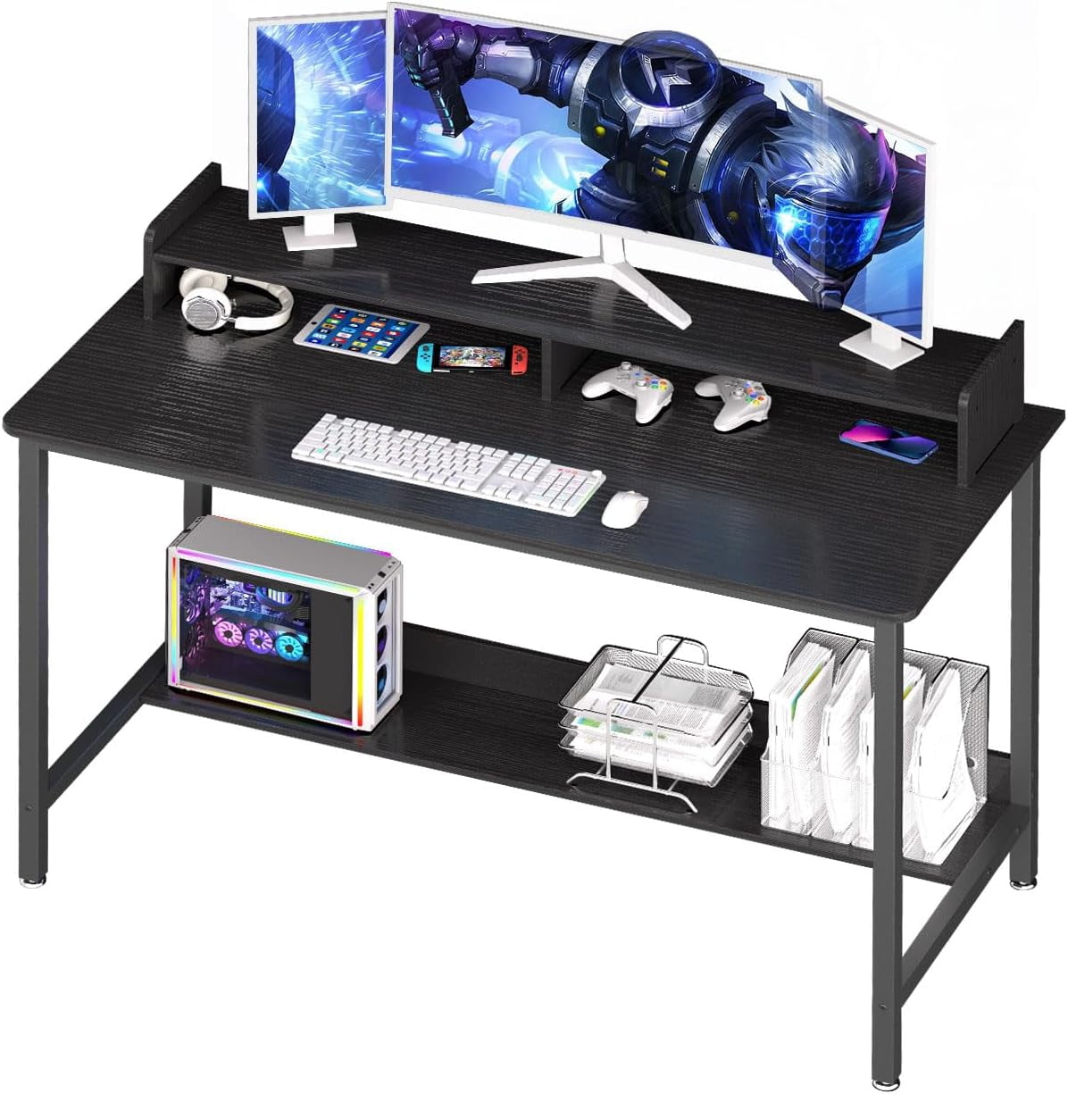 Computer Desk with Shelves, 32 Inch Gaming Writing Desk, Study PC Table ...