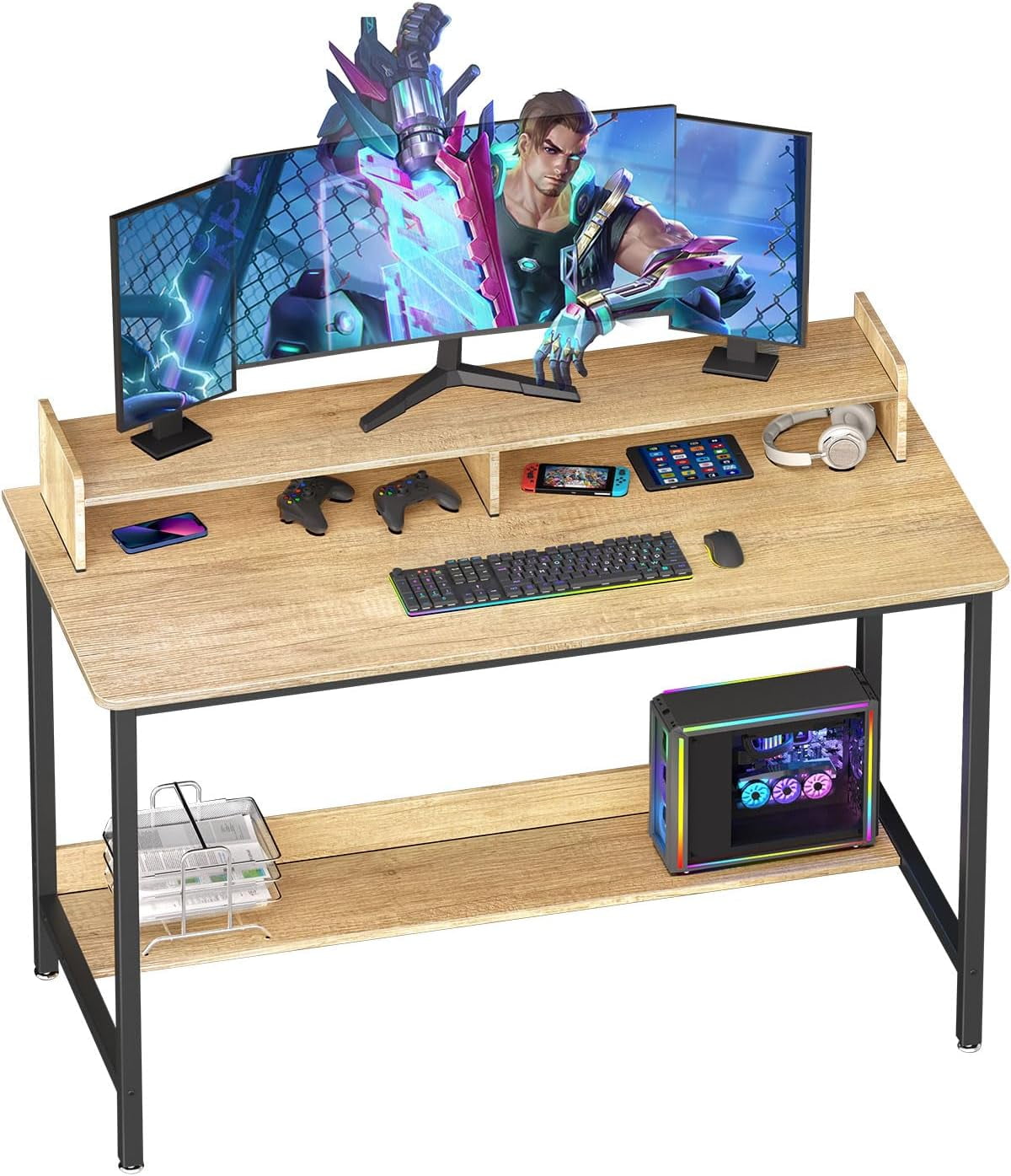 Computer Desk with Shelves, 32 Inch Gaming Writing Desk, Study PC Table ...