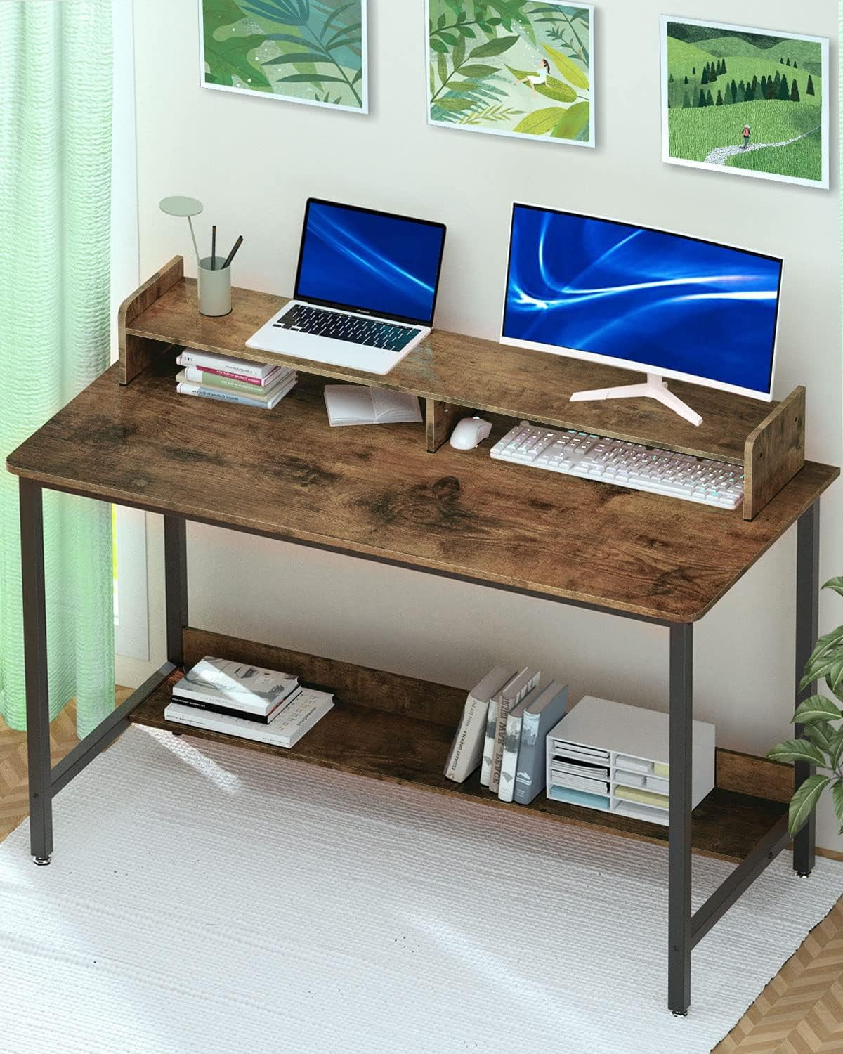Computer Desk with Shelves, 43 Inch Gaming Writing Desk, Study PC Table ...