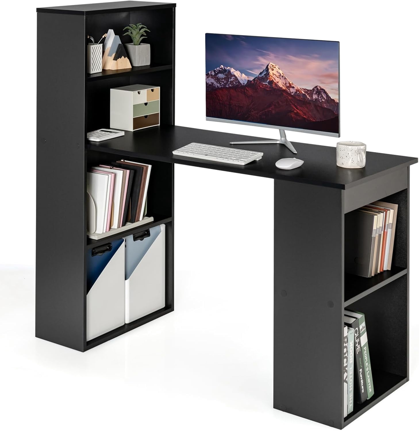 Computer Desk with Shelves, Corner Writing Desk with 6-Tier Storage ...