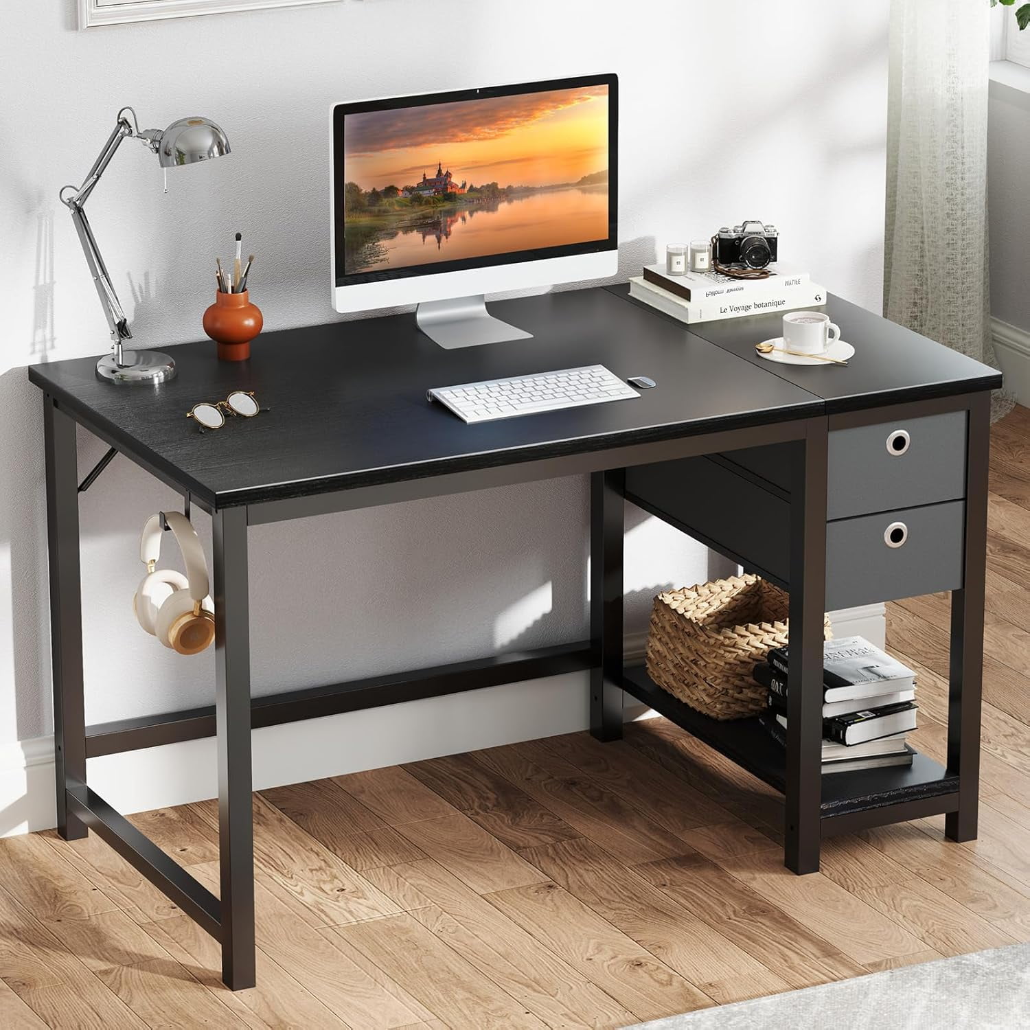Computer Desk with Storage Drawers, Small Office Desk Modern Simple ...