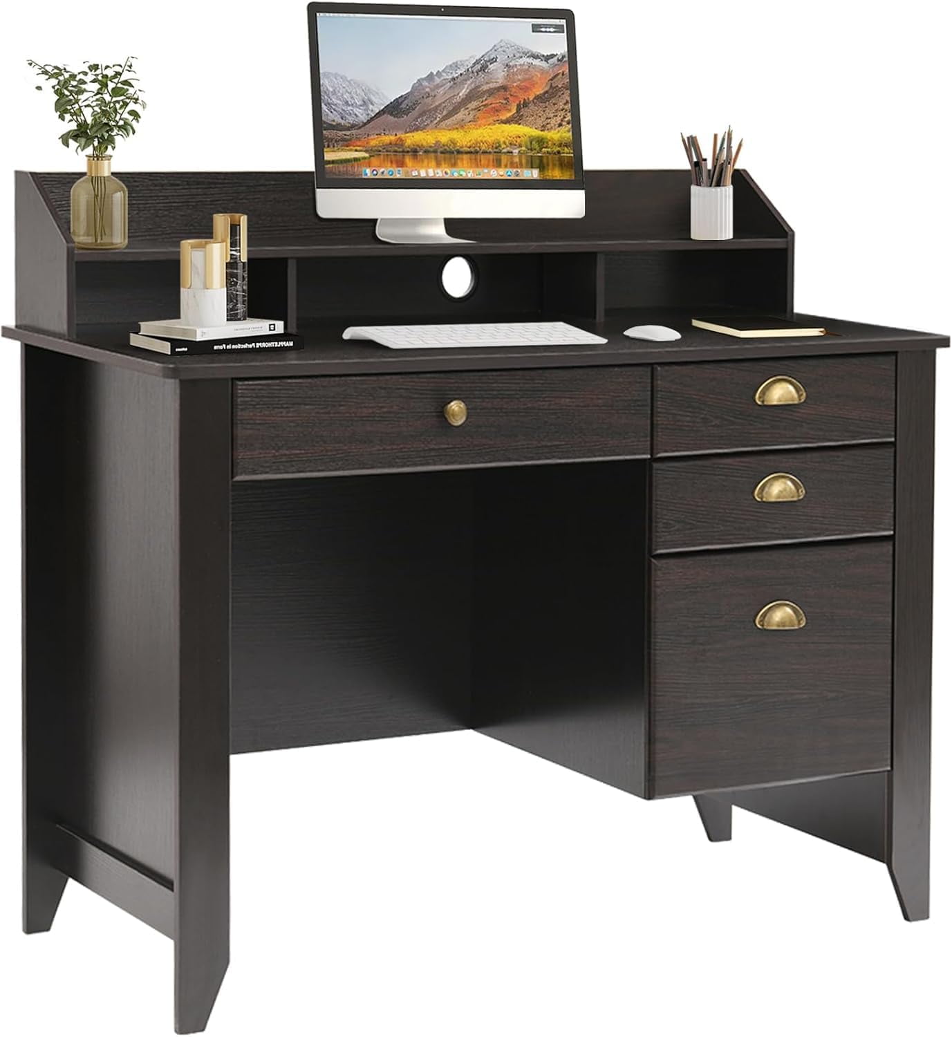 Computer Desk with Storage, Home Office Desk Vintage Desk with 4 ...