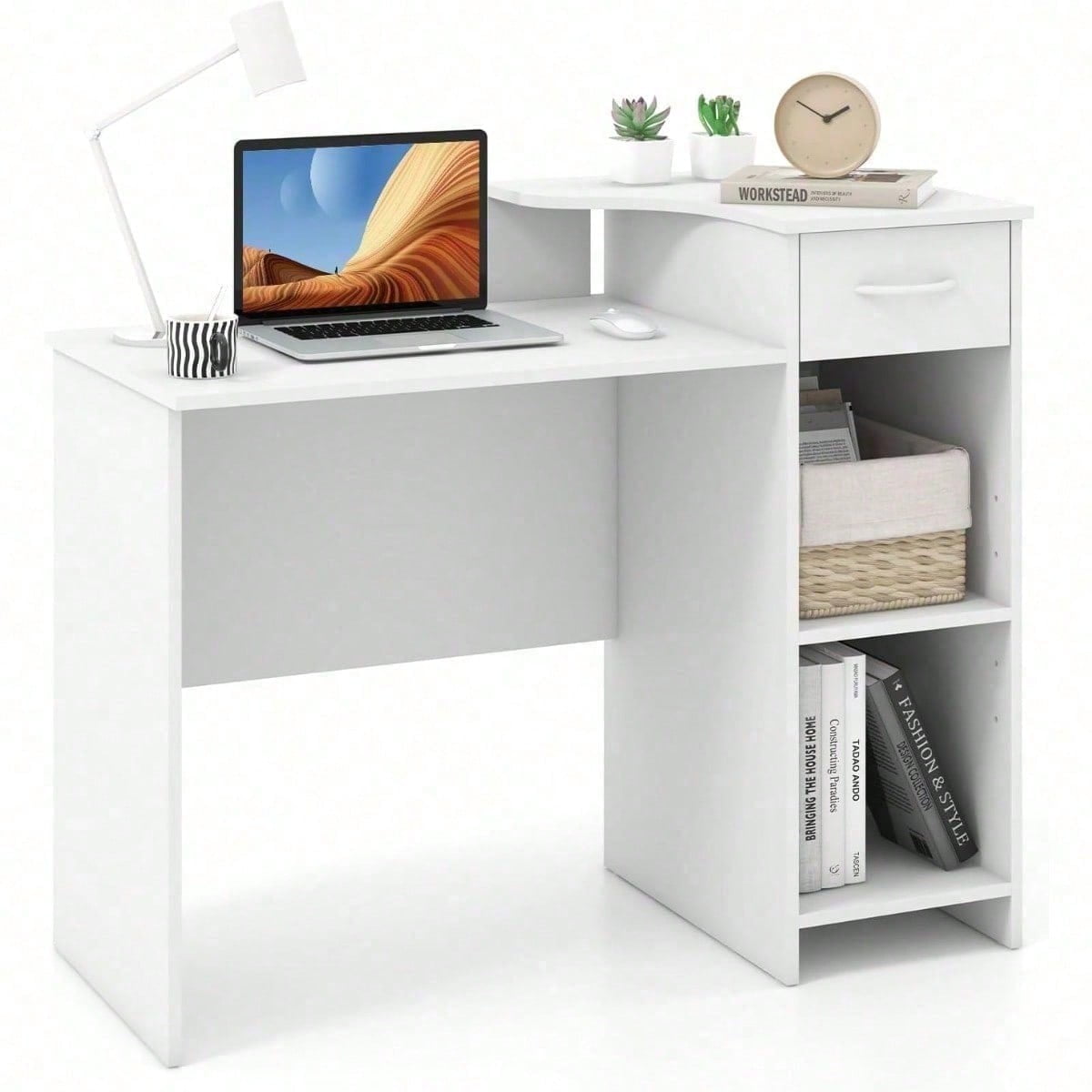 Computer Desk with Storage, Modern PC Laptop Table with 5-Position ...