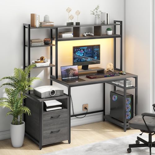 Computer Desk with Storage Shelves and 2 Drawers, 59" Gaming Desk with ...