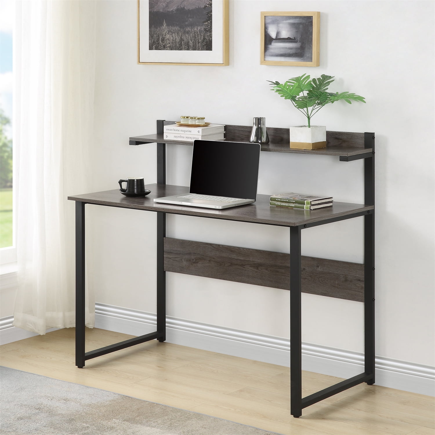 Computer Desk with Storage Shelves, 46.4" Writing Study Table with ...