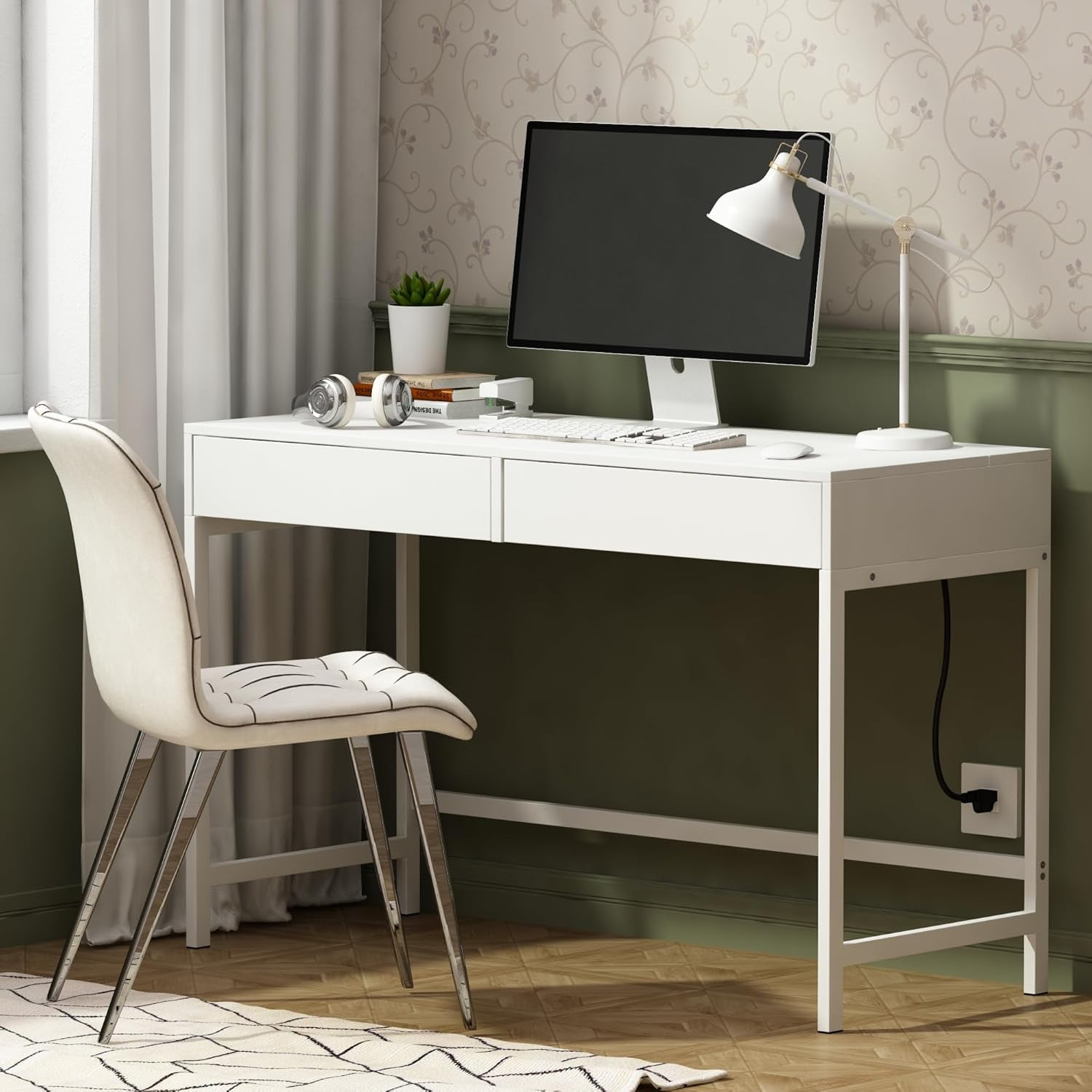 Computer Desk with USB Charging Ports and Power Outlets, Modern Simple ...