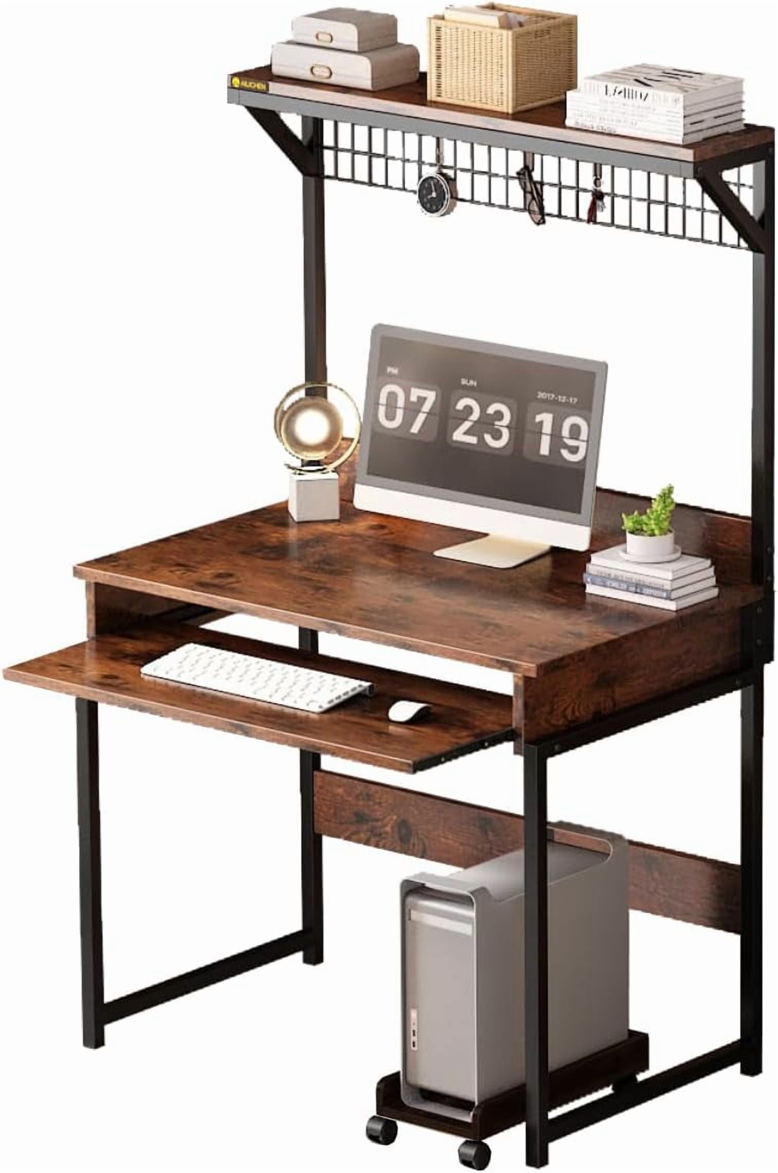 Computer Desk with Upper Storage Shelves, 31.5 inches Home Office Desk ...