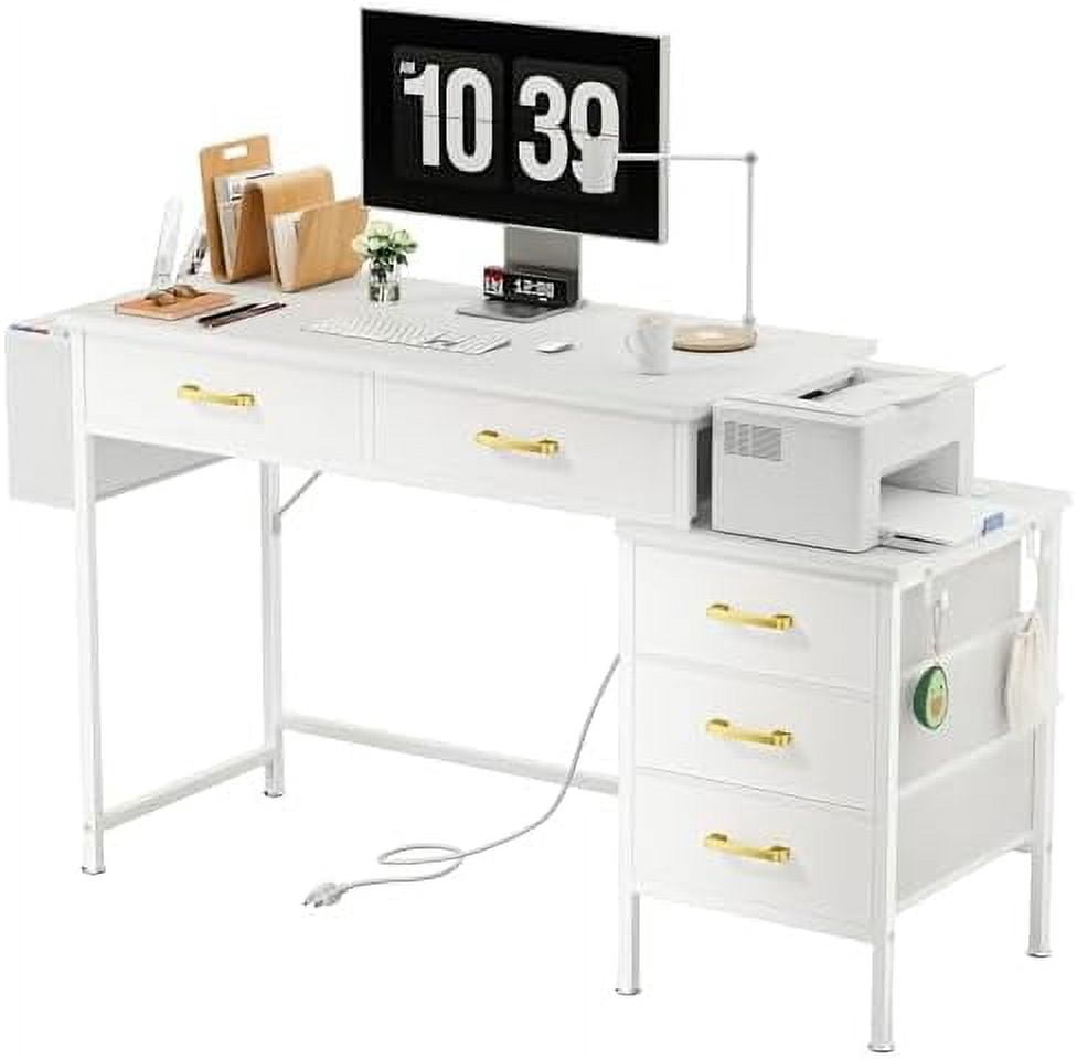 Computer Desk With Charging Station, Home Office With Printer Stand, 5 ...