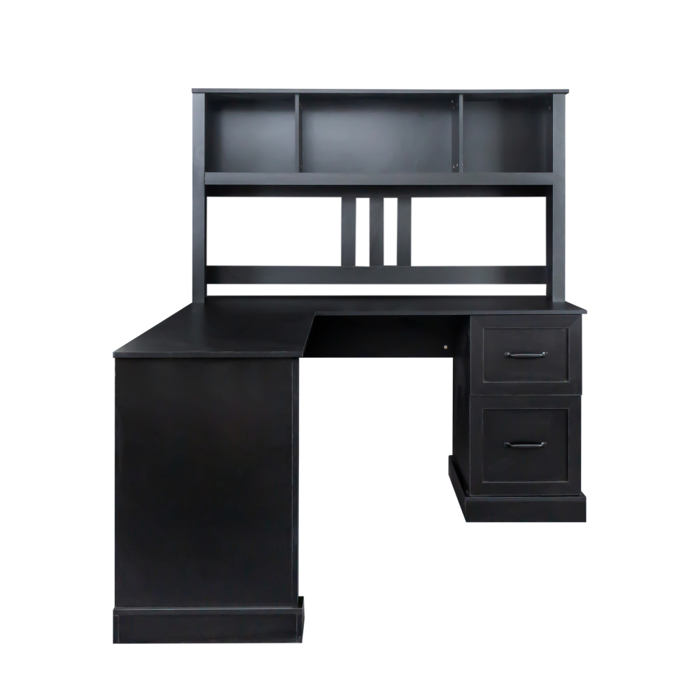 Computer Desk, Wood Office Desk with 2 Drawers and 2 Tier Open Shelf ...
