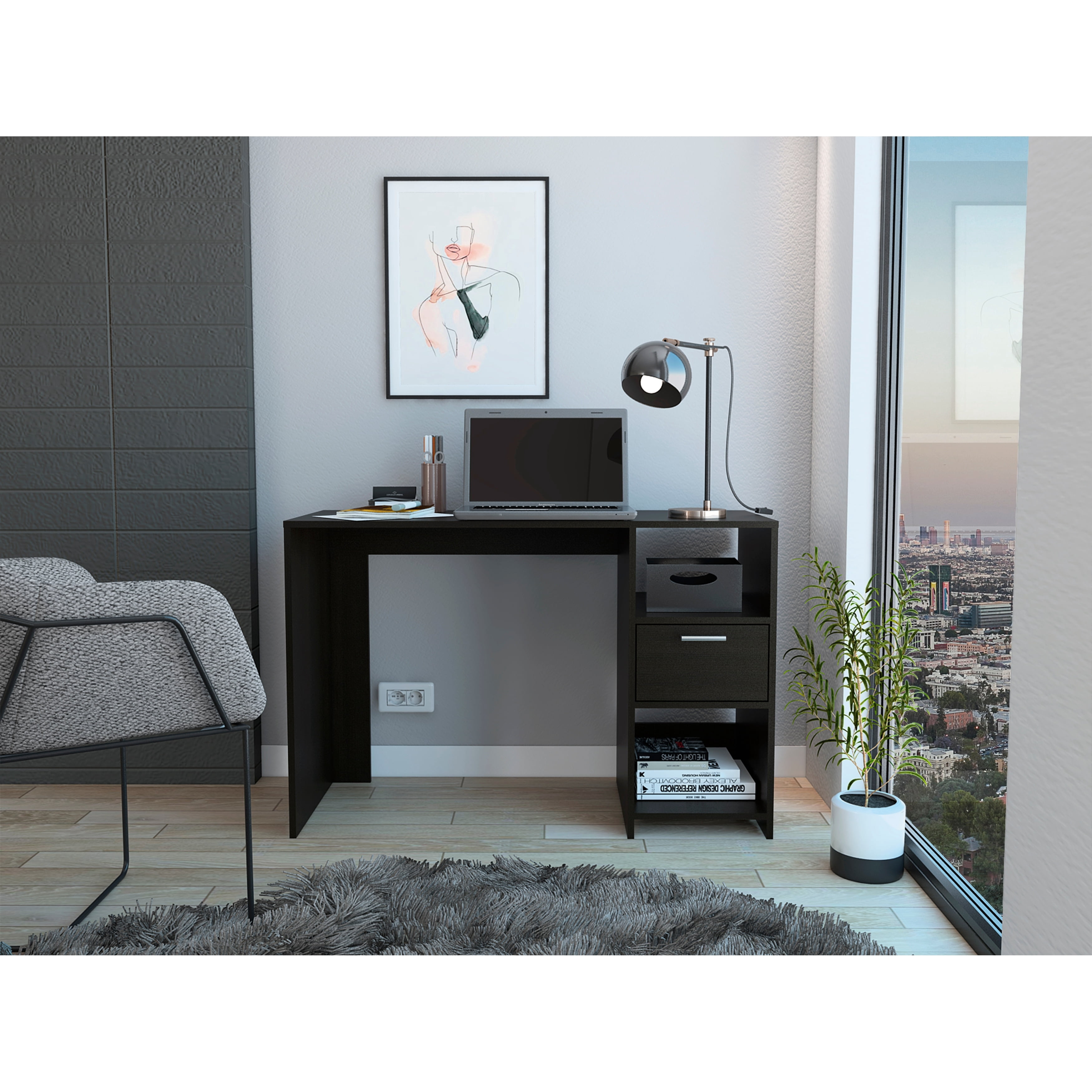 Computer Desk,Writing Desk, One Drawer, Two Shelves - Walmart.com