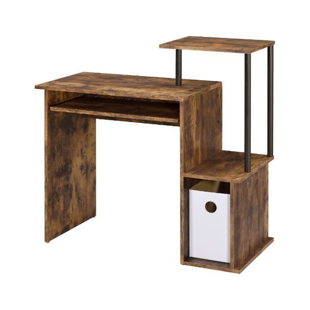 Computer Desk with Built In Bookshelf Weathered Oak and Black - Saltoro ...