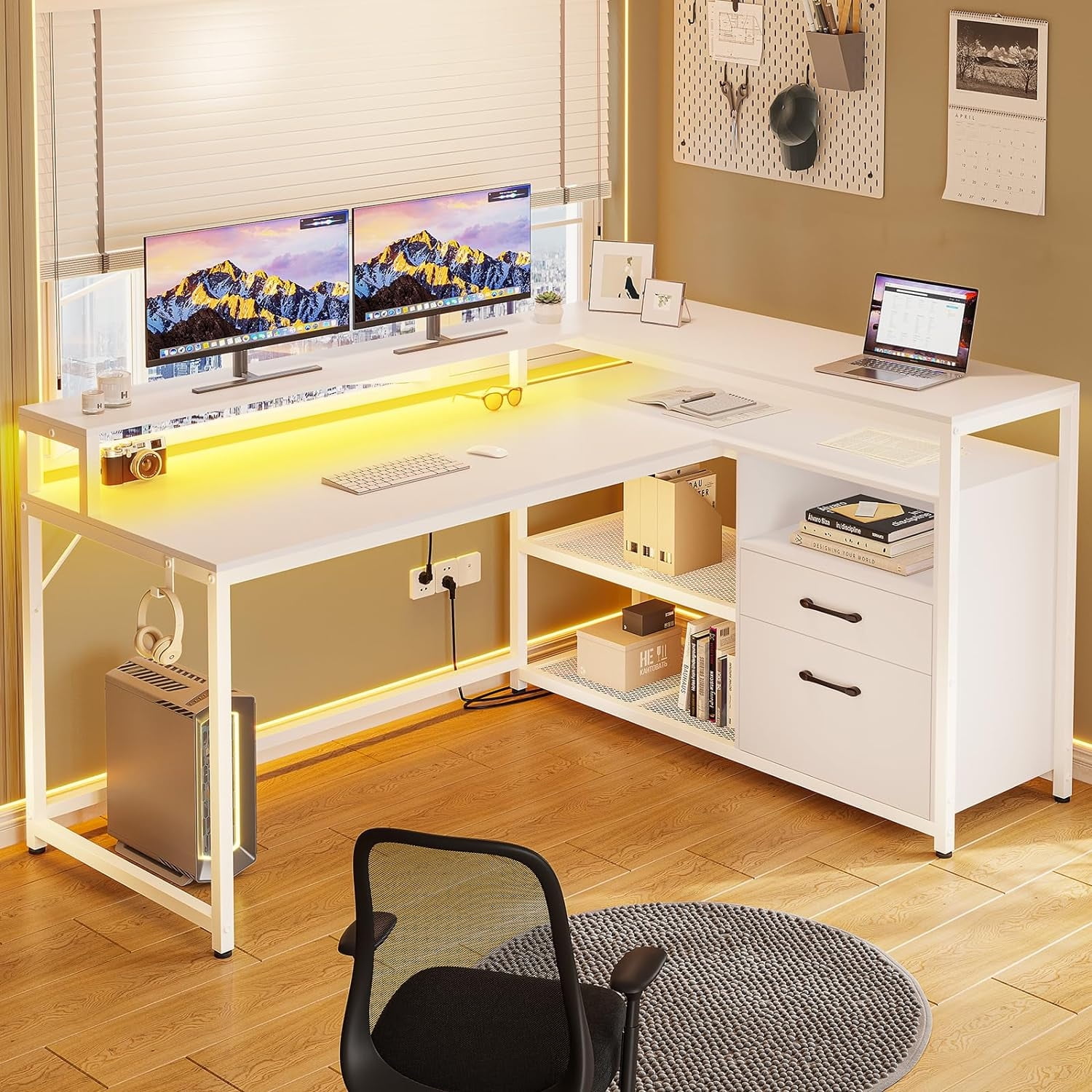 Computer Desk with Drawers 55" Home Office Desk with File Drawer and ...