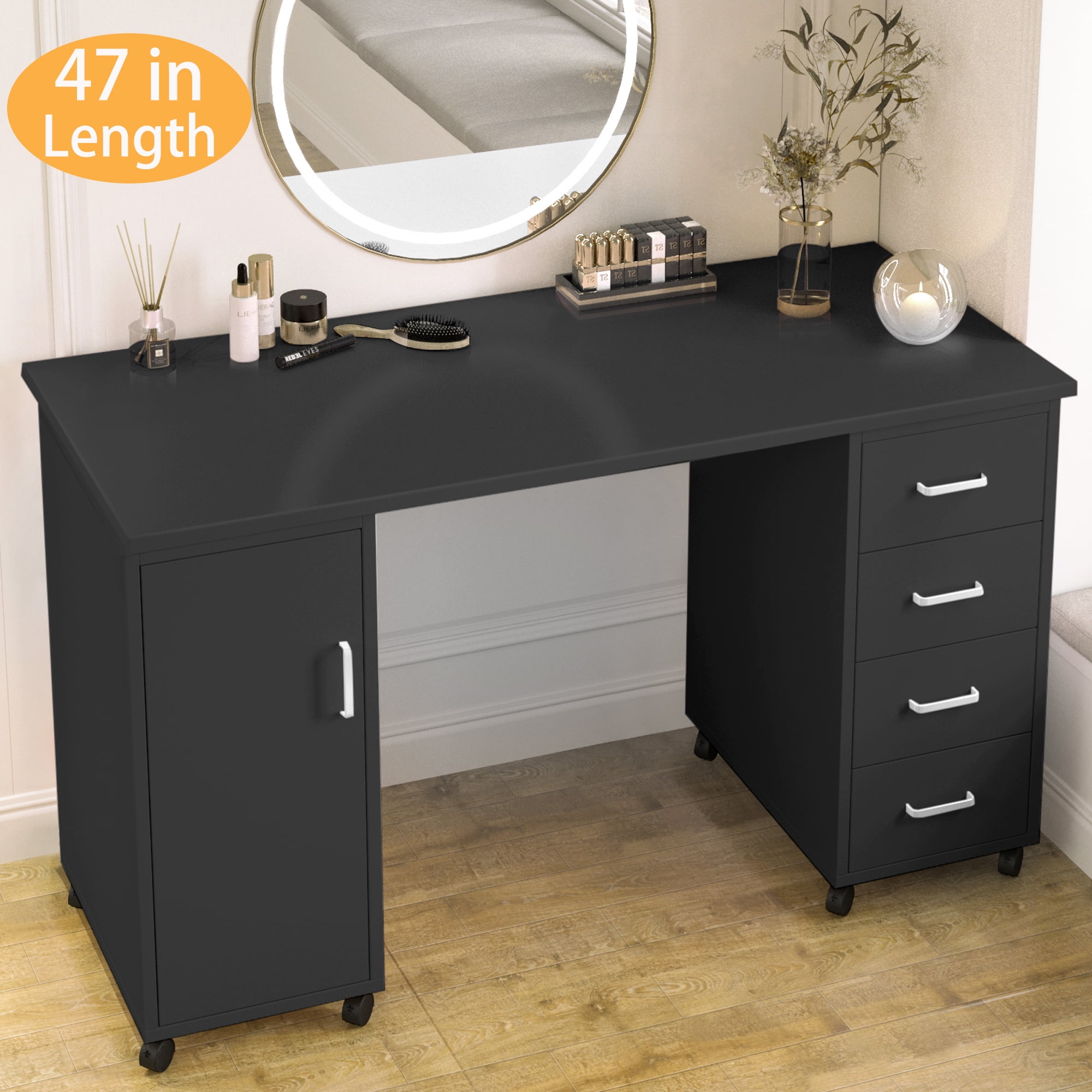 HSUNNS Computer Desk with Drawers, 47.2in Wood Rolling Study Desk ...