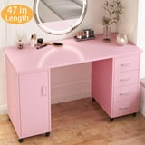 47.2in Pink Wood Office Computer Desk with Drawers and Storage for ...