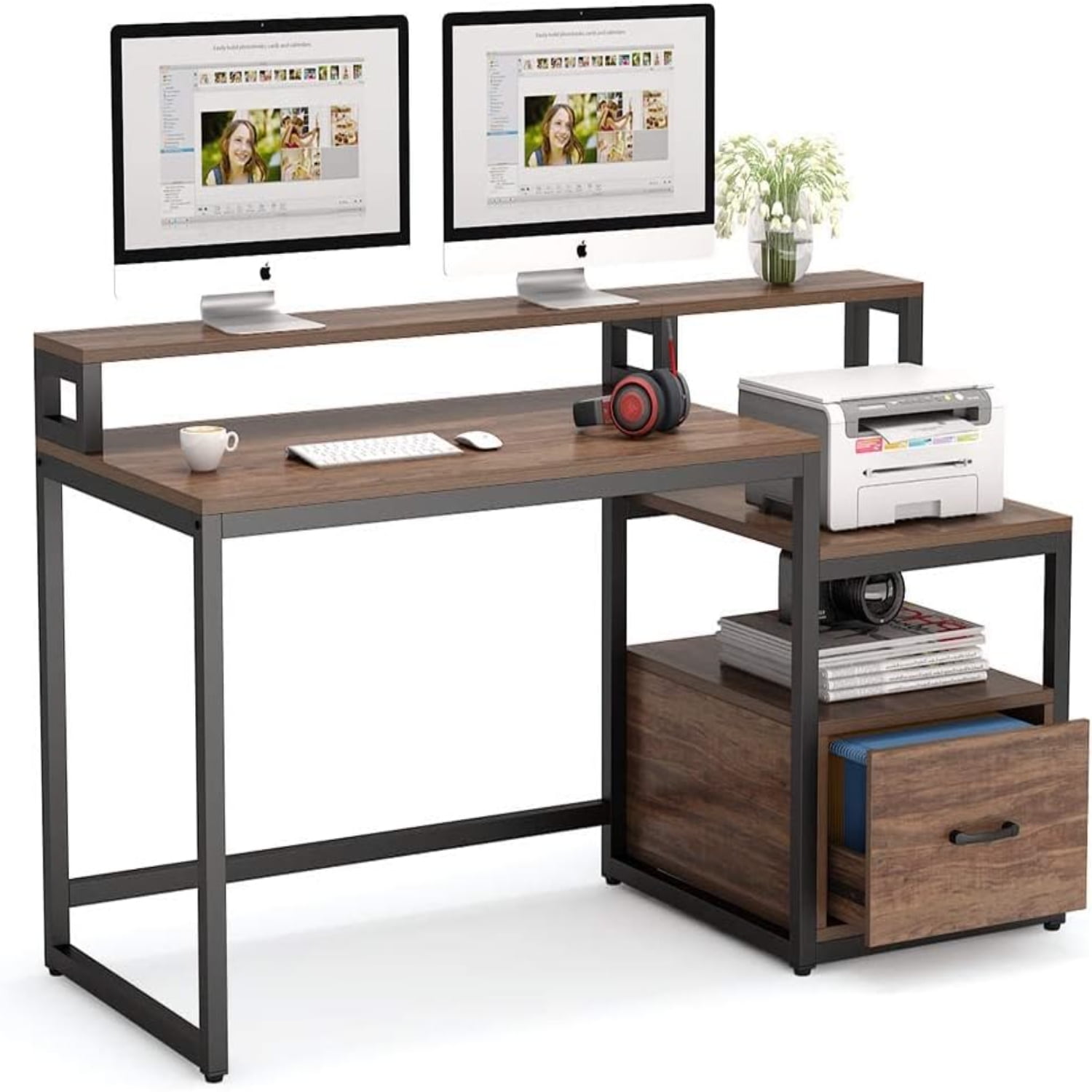 Computer Desk with File Drawer and Shelves 60 inch Modern Large Home ...