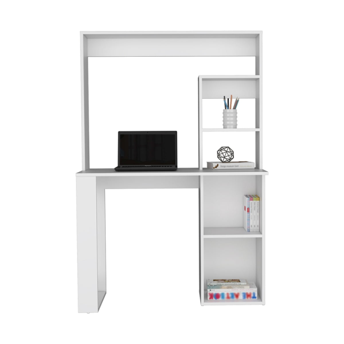 Computer Desk with Hutch, Writing Study Desk with Bookshelf, Modern ...