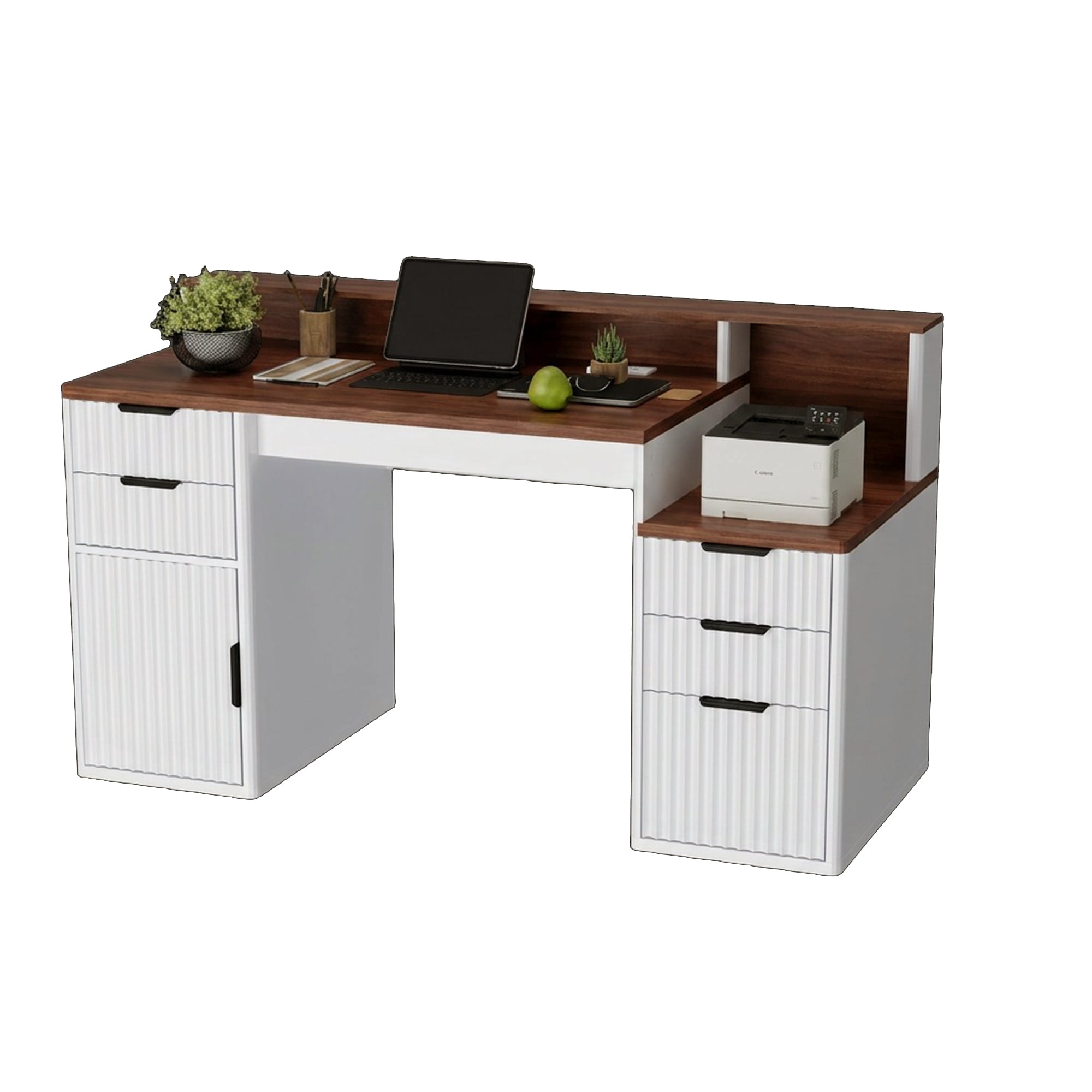 Computer Desk with Hutch and Printer Stand,Home Office Desks with 4 ...