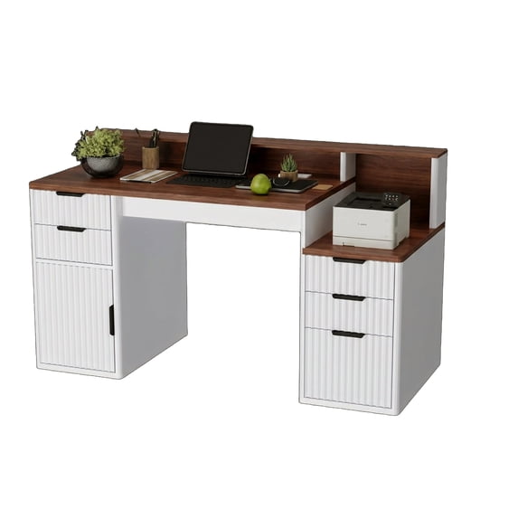 Computer Desk with Hutch and Printer Stand,Home Office Desks with 4 ...