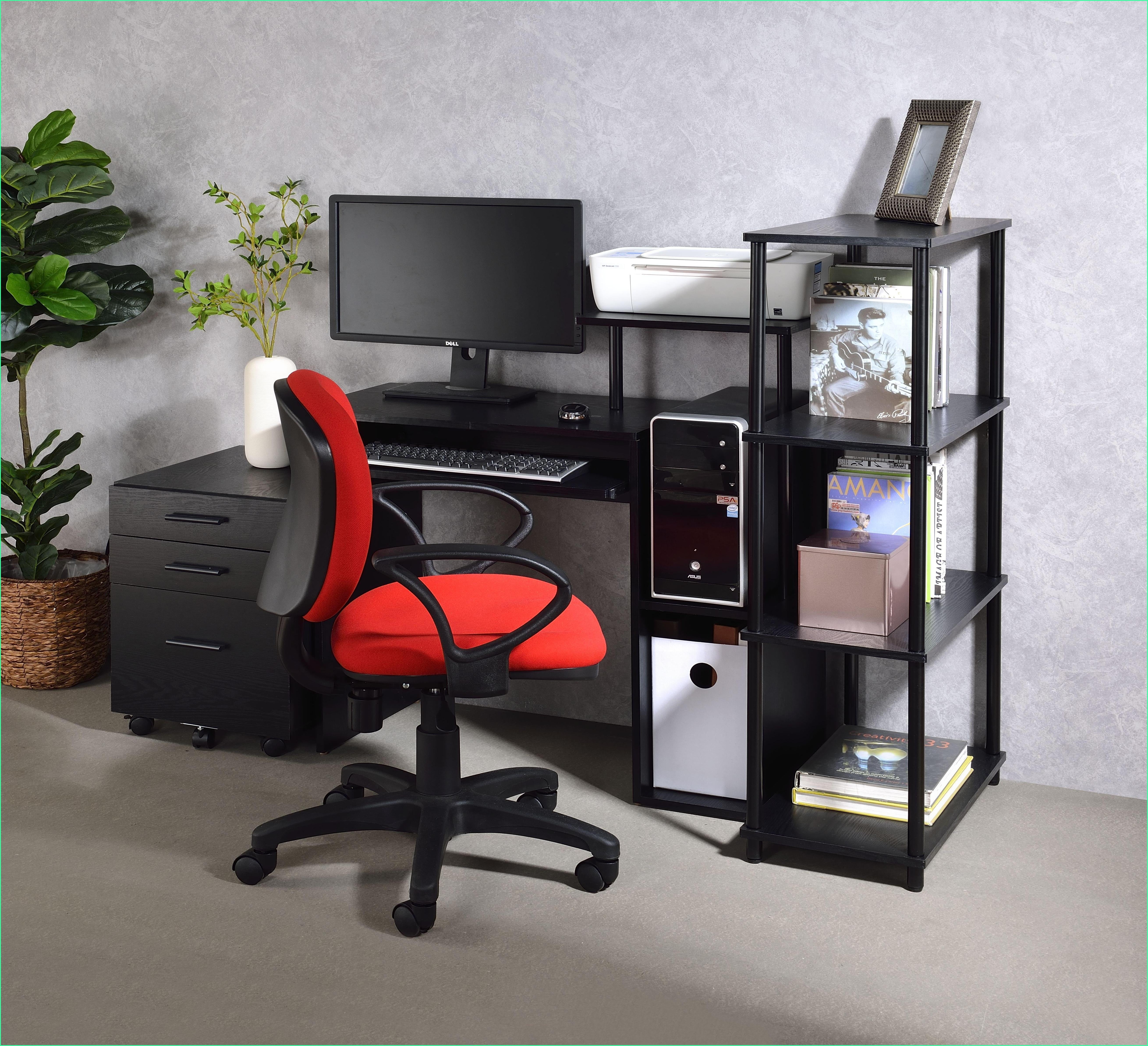 Desks, Modern Black Computer Desk with Keyboard Tray, Storage & Shelf ...