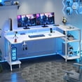 Computer Desk with LED Lights and Power Outlets for Home Office, Gaming ...