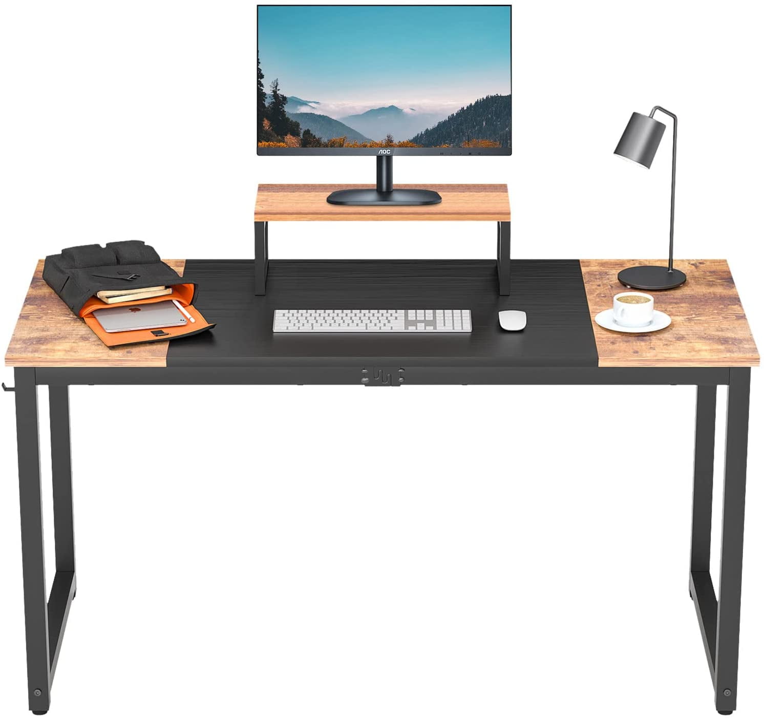 Computer Desk with Monitor Riser Writing Large Table Home Office Hook ...