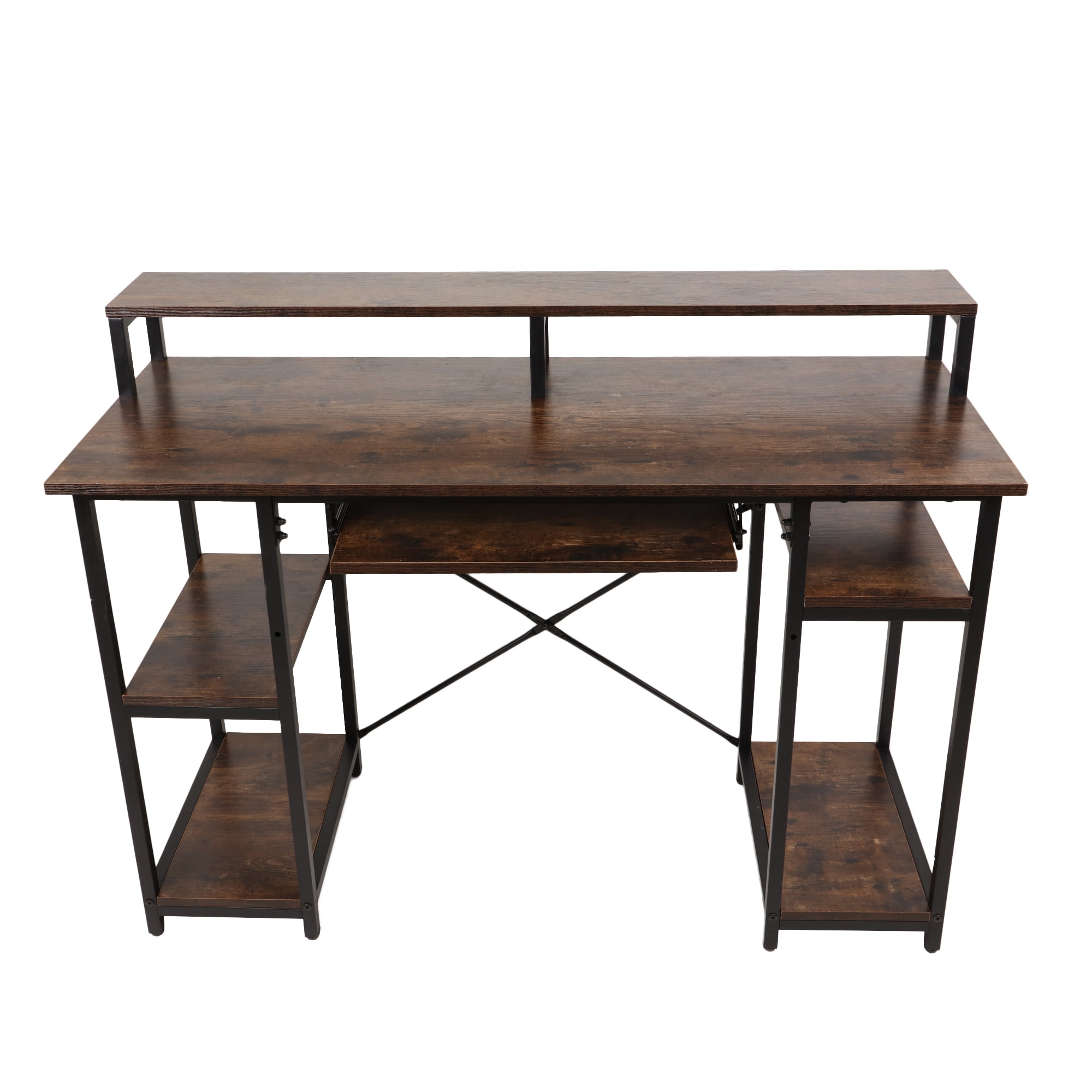 Computer Desk with Shelves, Industrial Writing Desk with Monitor Stand ...