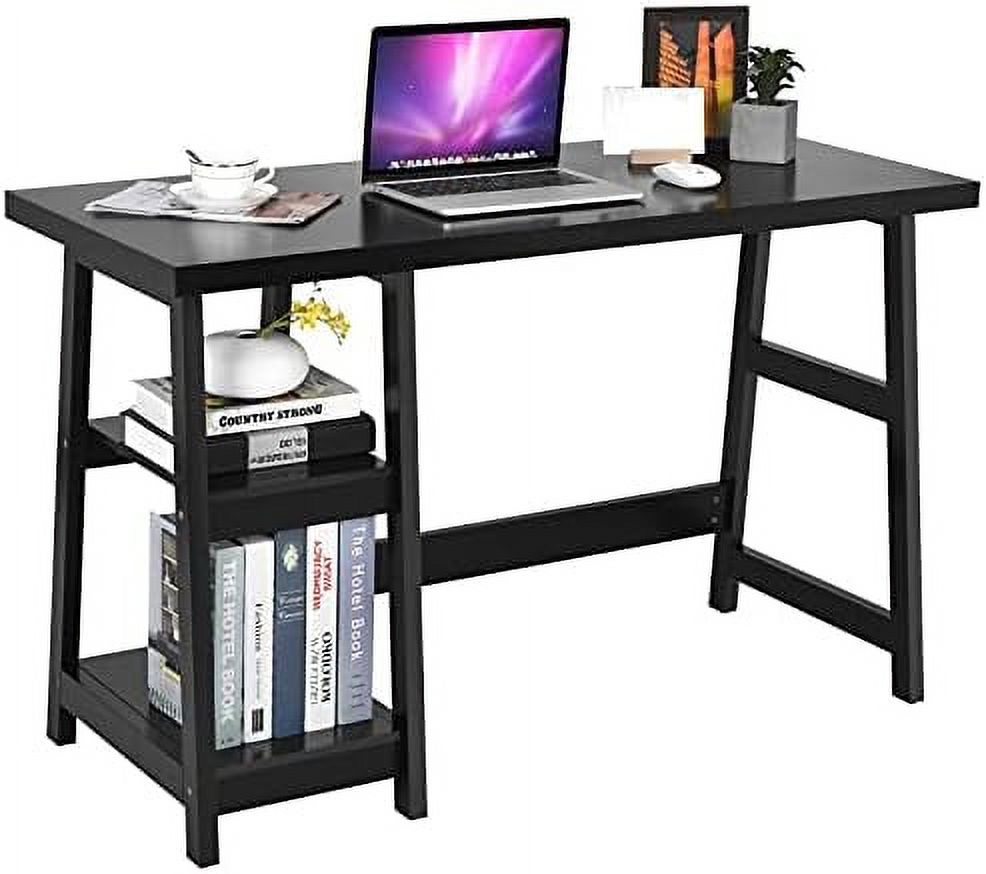 Computer Desk with Shelves Modern Trestle Desk Home Office Desk with ...