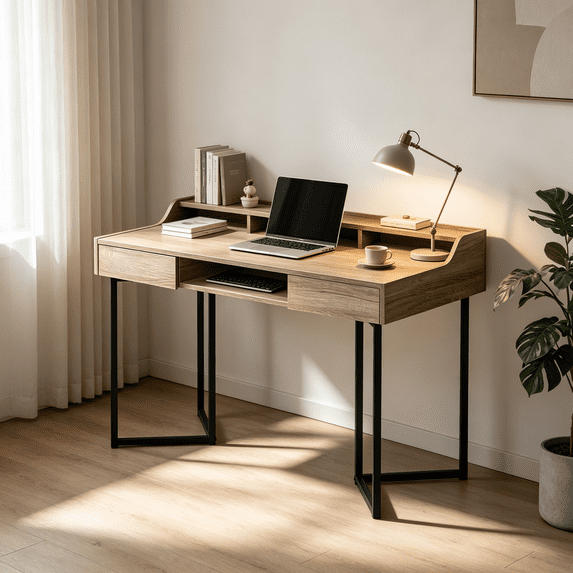 Computer Desk with Storage Drawers and Open Cubbies, 48 in Home Office ...