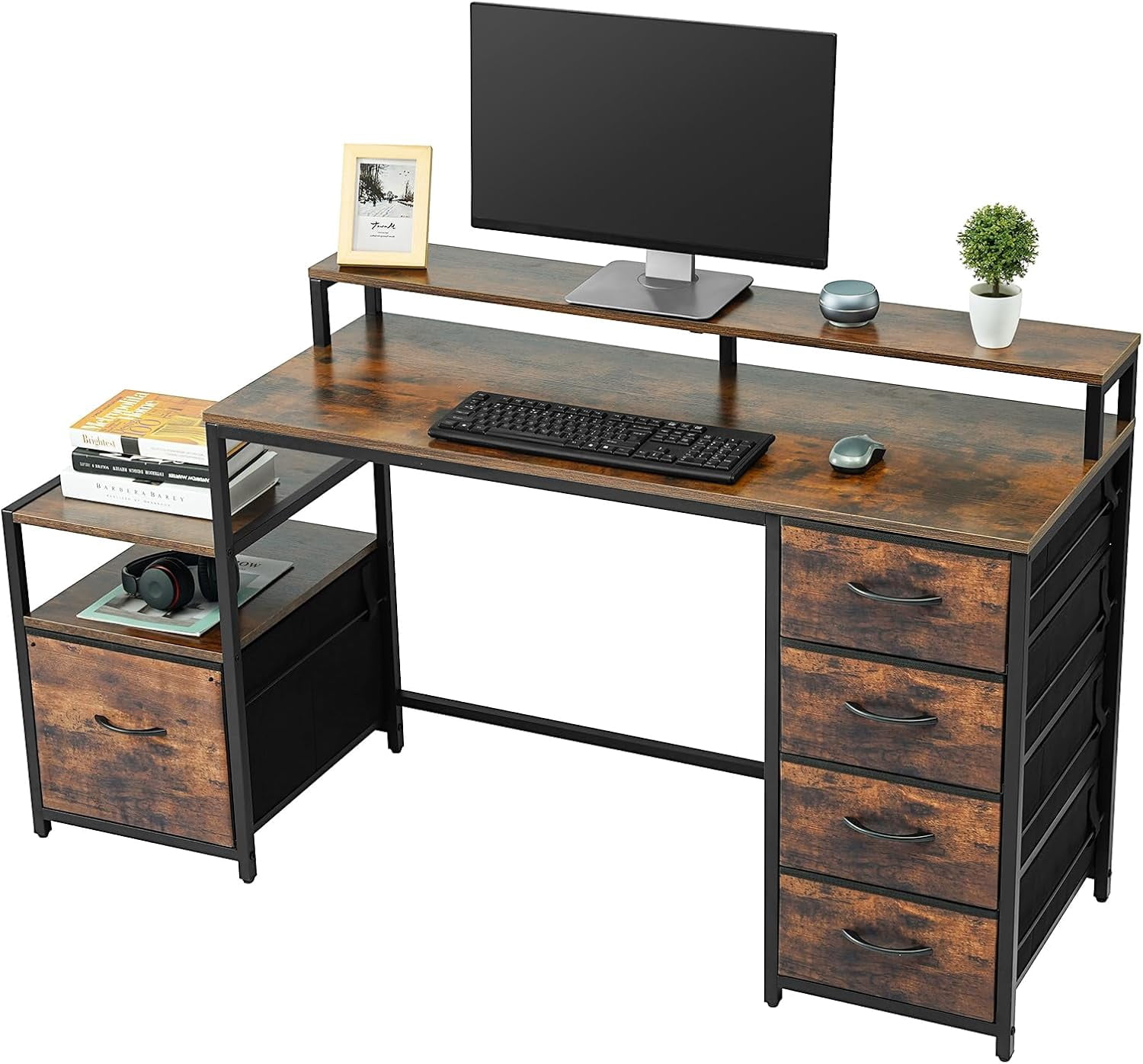 Computer Desk with Storage Shelf/Cloth File Drawer for Letter Size ...