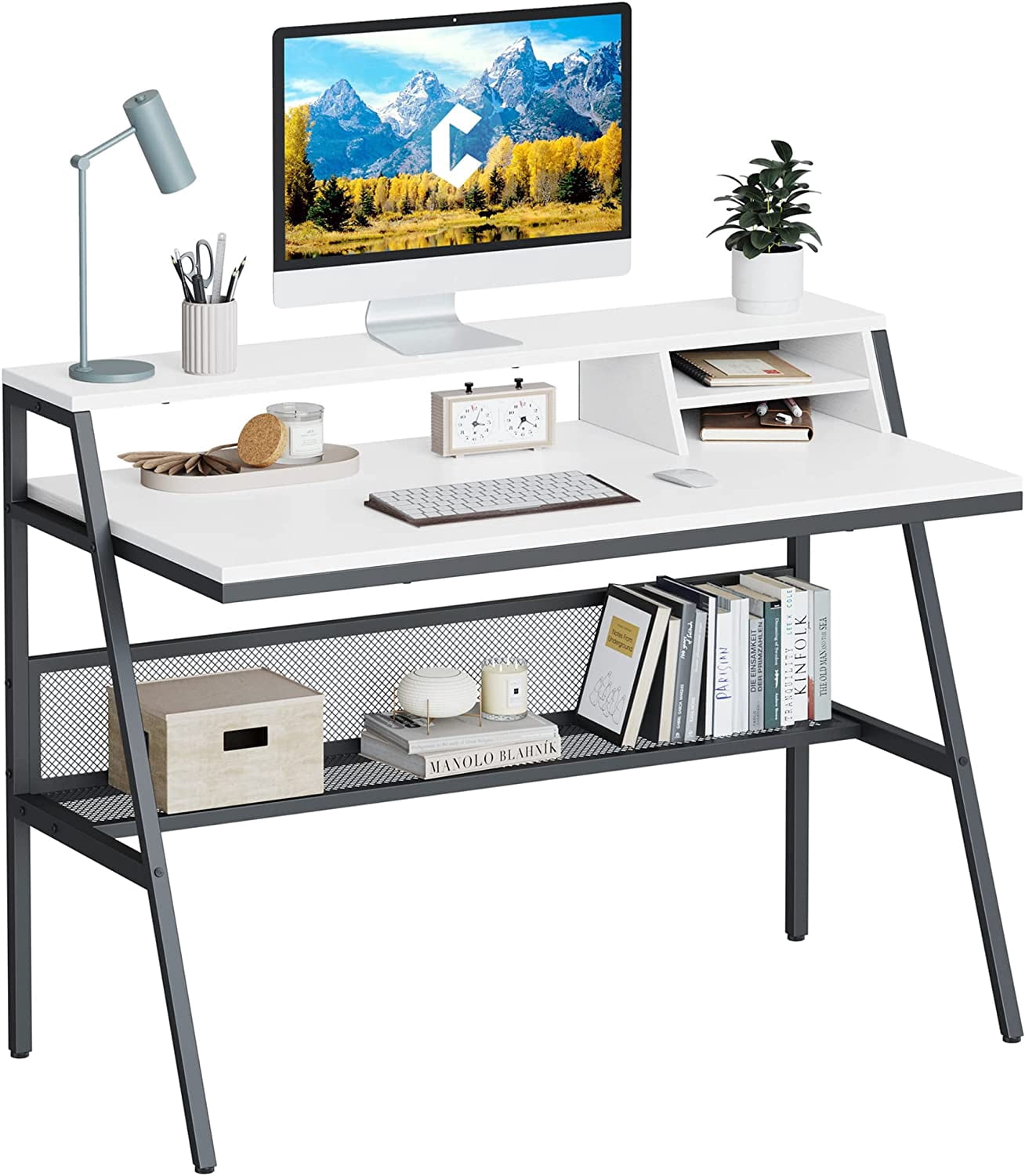 Computer Desk with Storage Shelves, 47" Home Office Writing Desk with ...