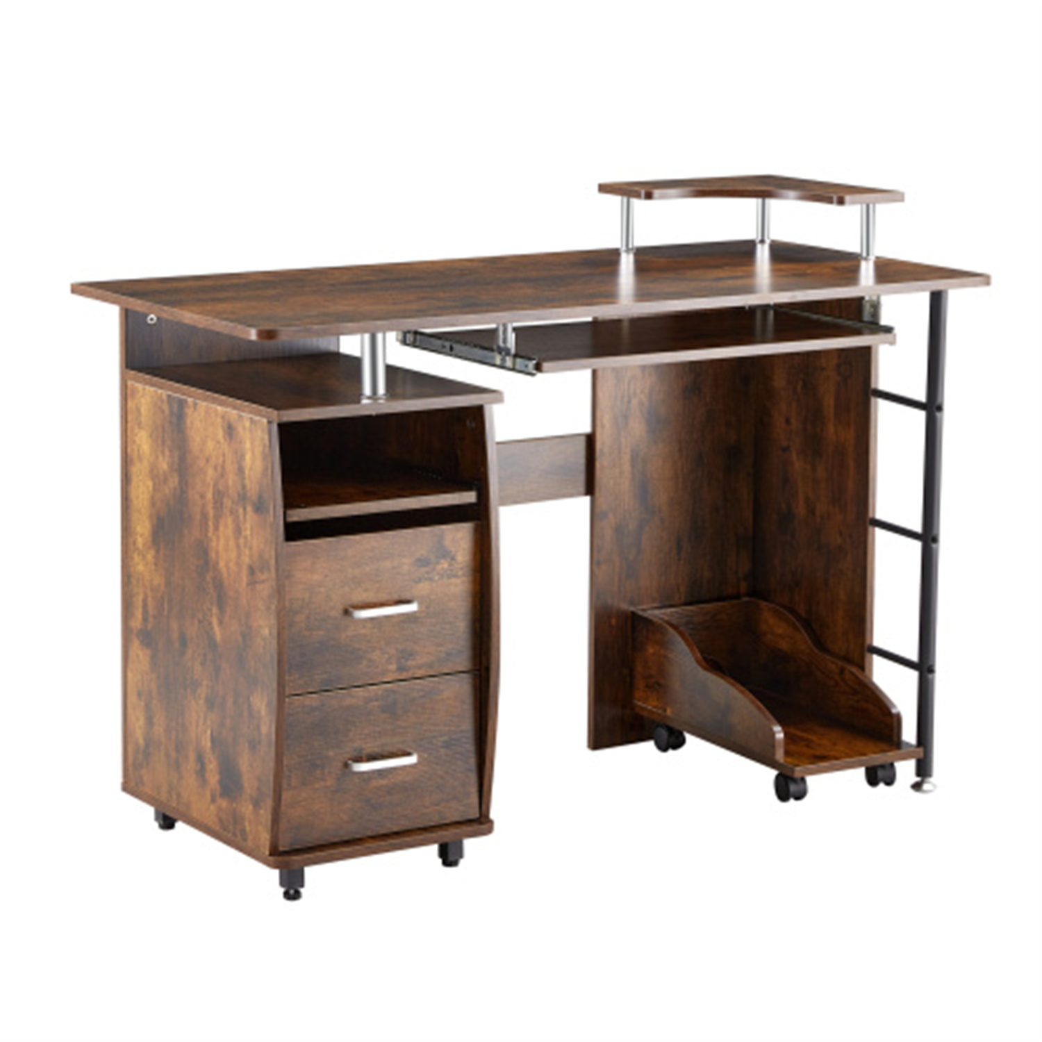 Computer Desk, with Storage Shelves and File Cabinet ,2 Drawers,Wood ...