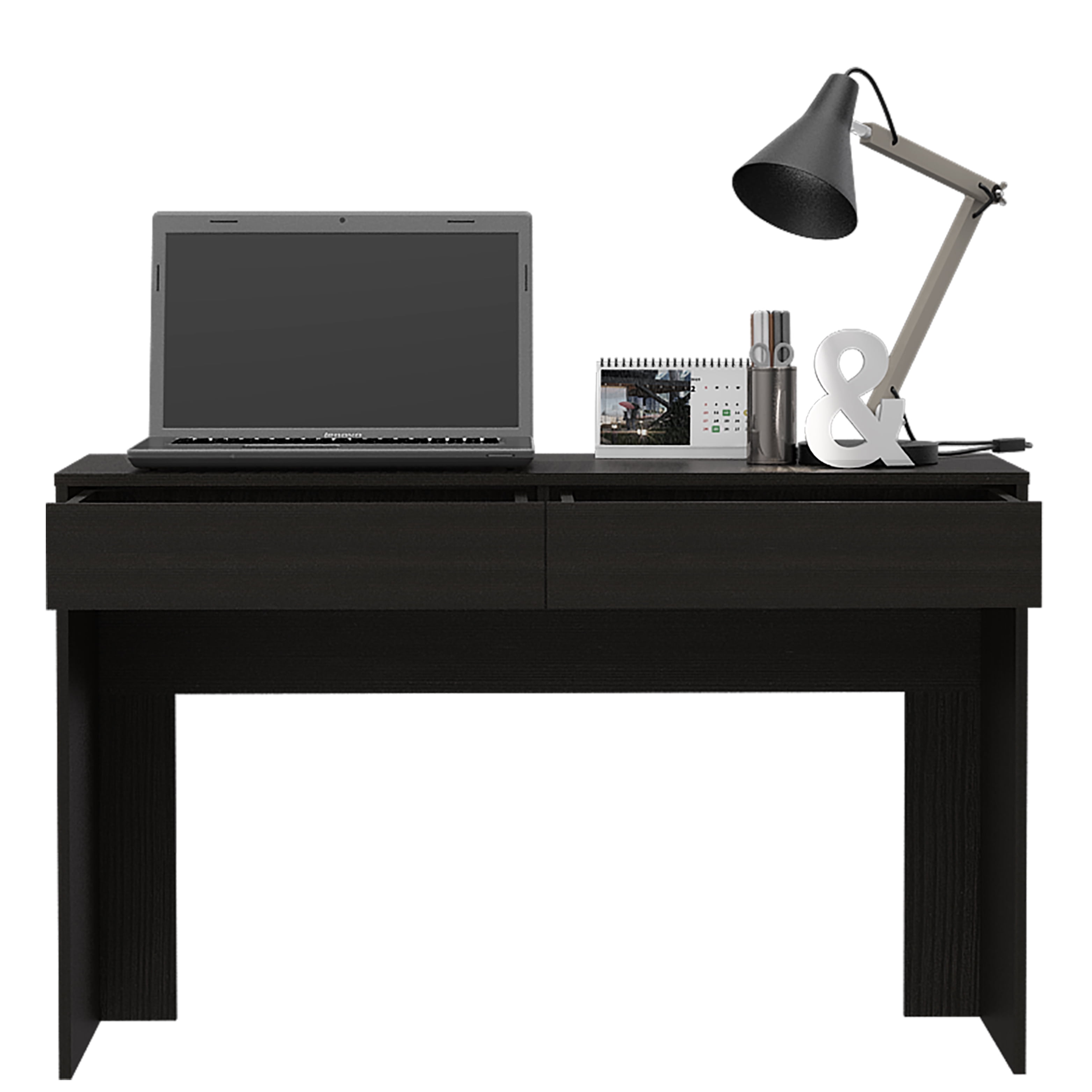 Work Surface, Computer Desk with Two Drawers Writing, Black, Black ...