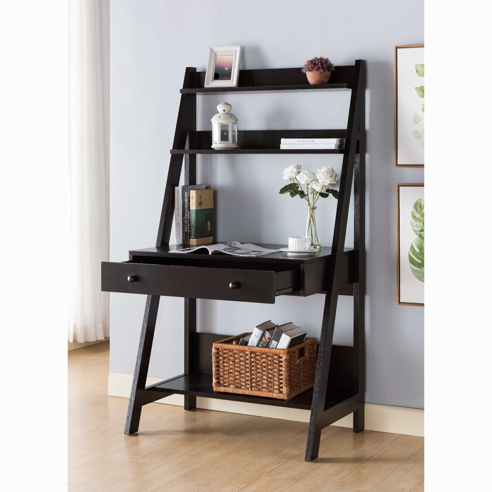 Computer Desk with Two Shelves In Red Cocoa - Walmart.com
