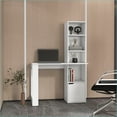 Computer Desks, White Transitional Desk with 4-Tier Bookcase & 1-Door ...
