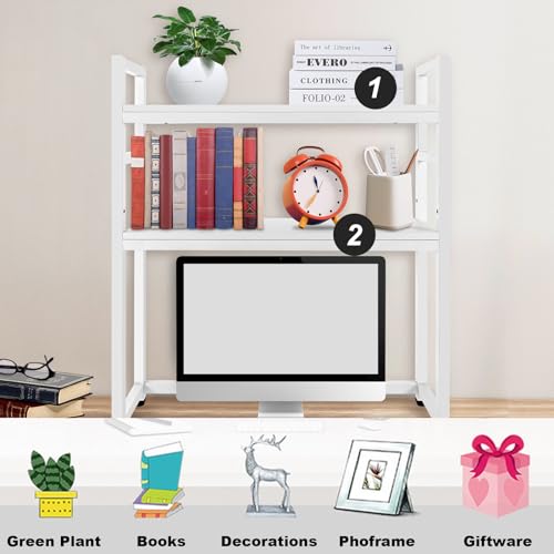 Computer Desktop Bookcase, 2-Tier Countertop Hutch Display Shelf ...