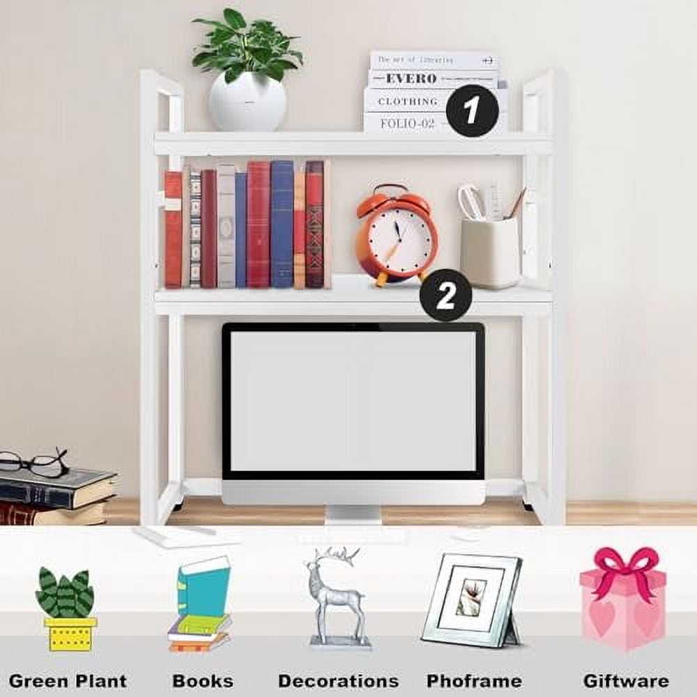 Computer Desktop Bookcase, 2-Tier Countertop Hutch Display Shelf ...